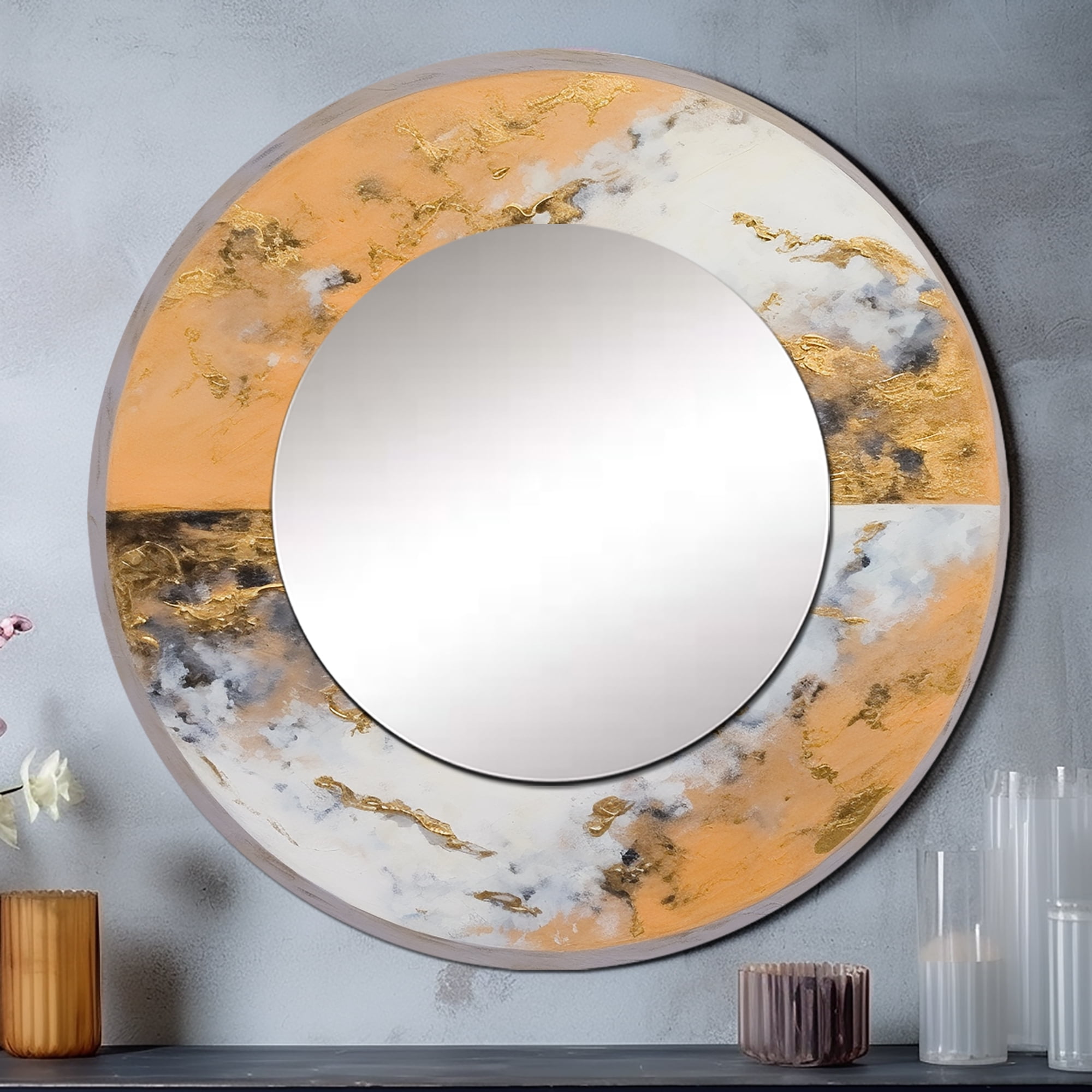 Designart "Yin and Yang in Gold and White I" Meditation Rund Mirror For ...