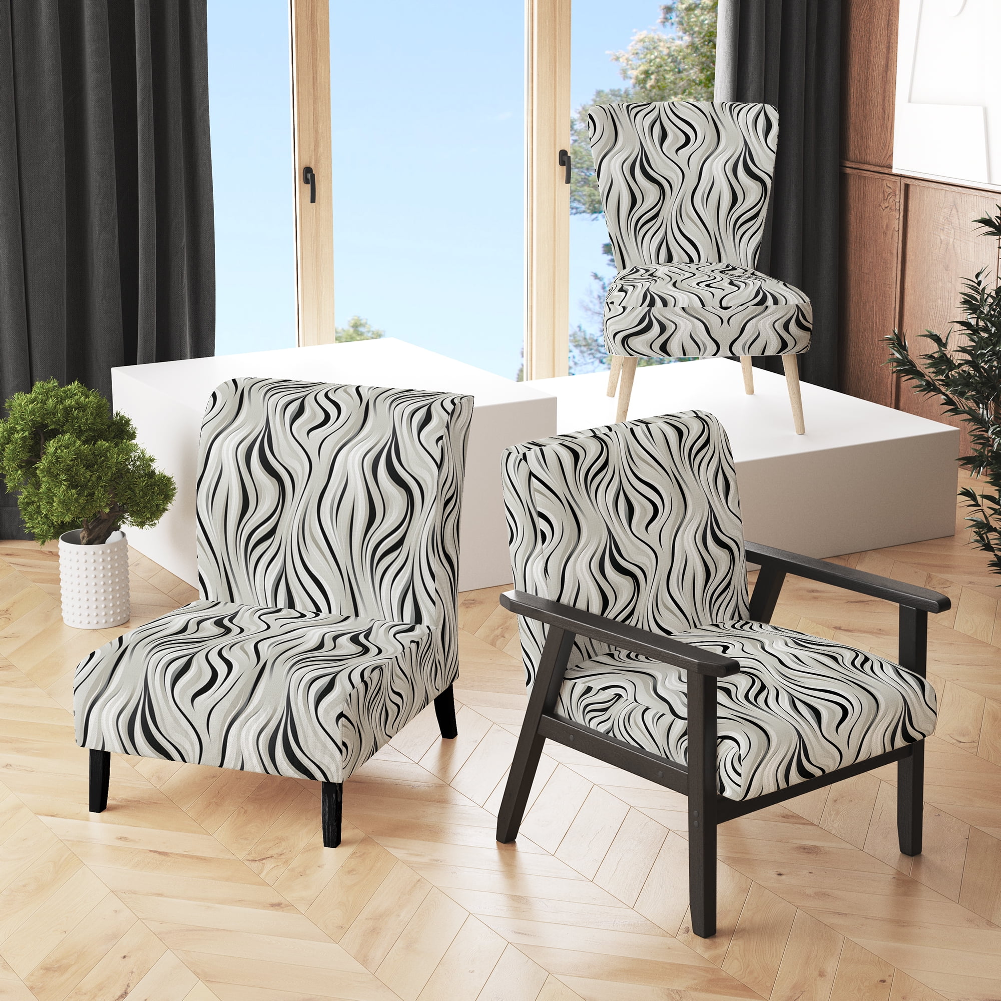 Designart "Zebra Elegance In Monochrome" White Zebra Upholstered Accent ...