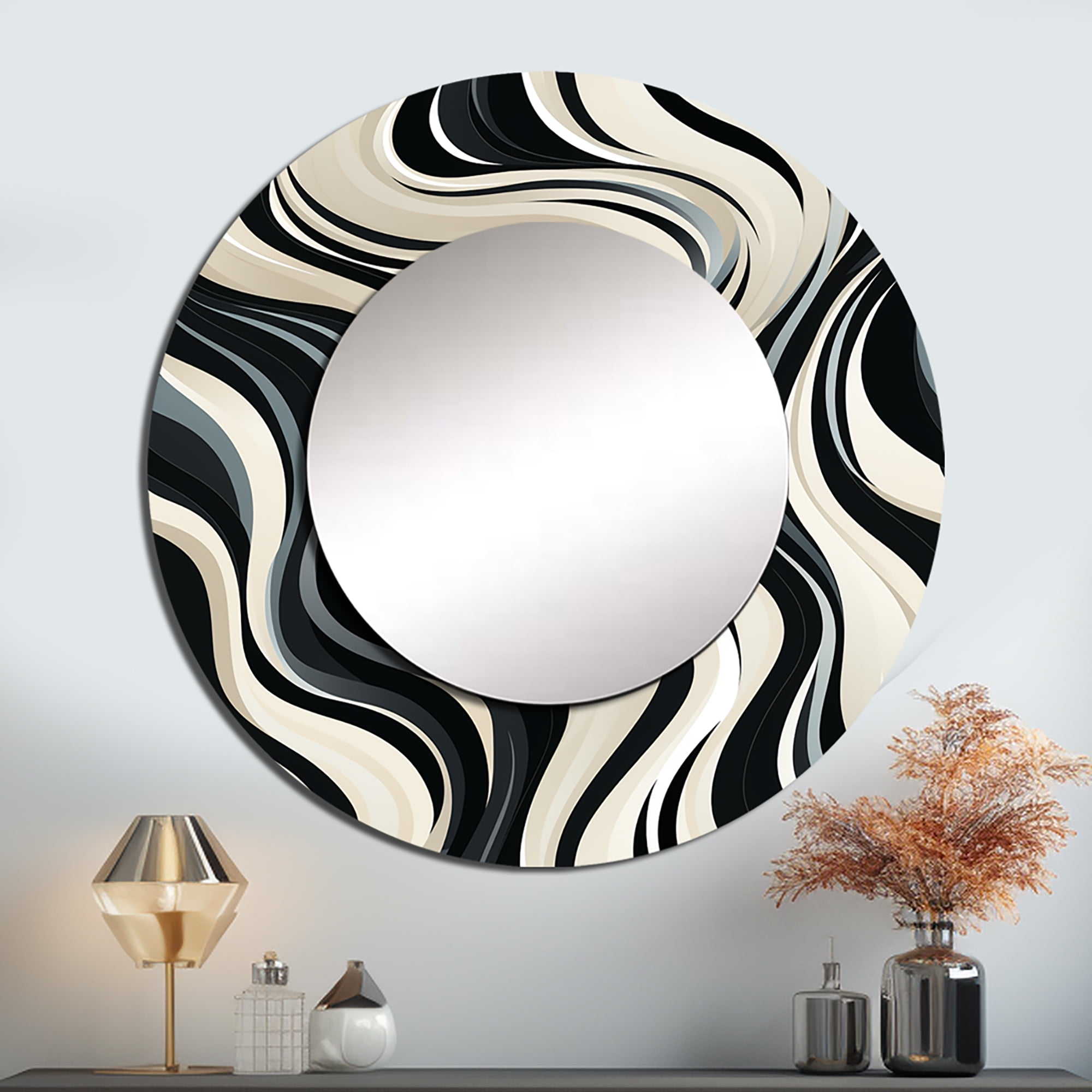 Designart "Zebra Elegance In Monochrome I" Abstract Rund Mirror For ...