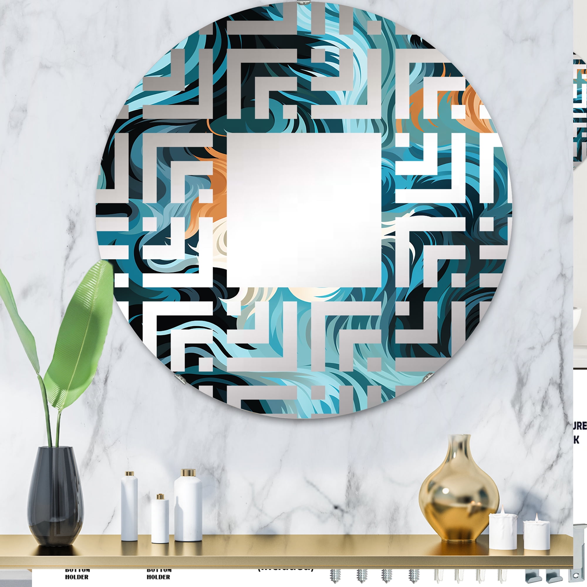 Designart "Zebra Elegance in Blue" Abstract Maze Round Wall Mirror ...