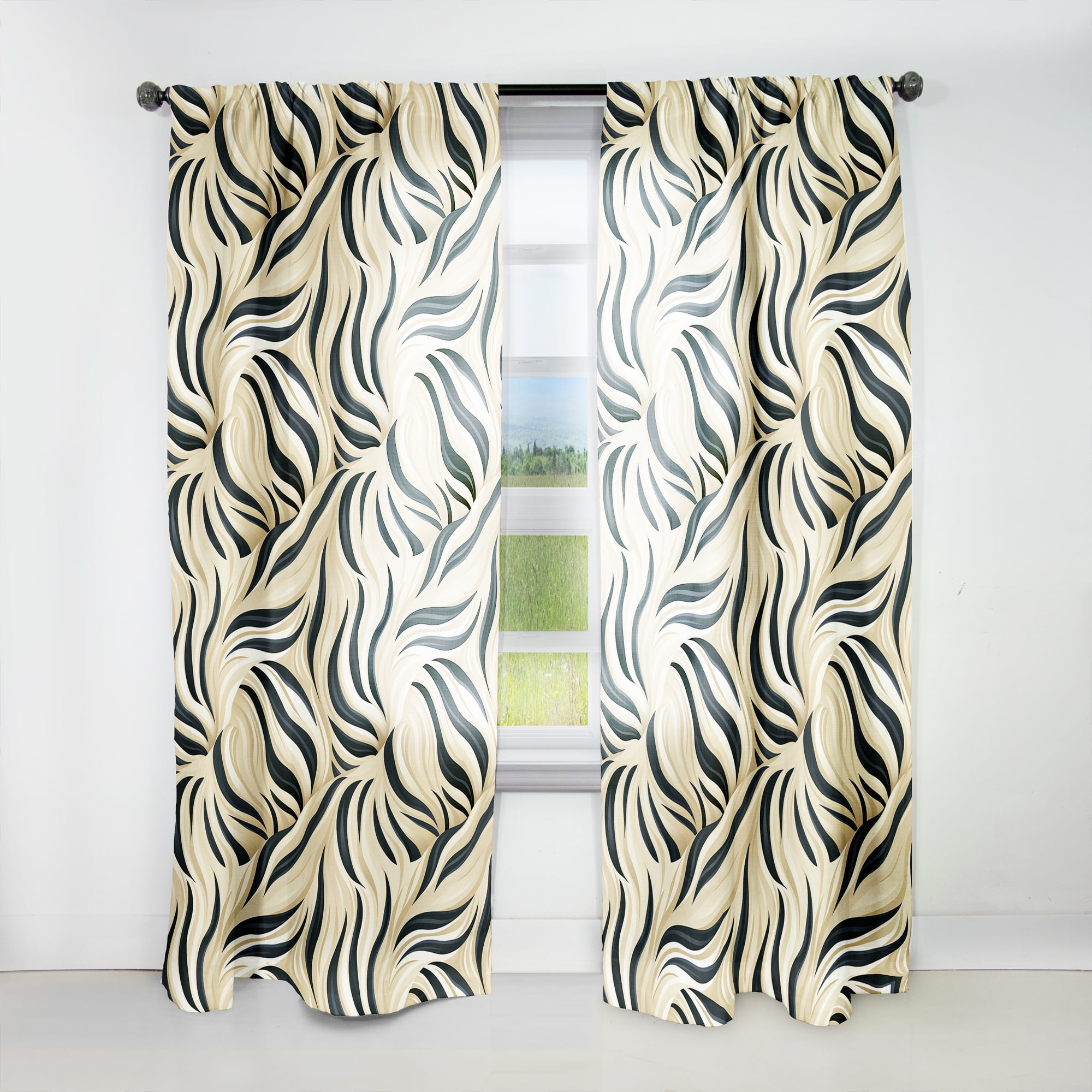 Designart "Zebra Harmony In Cream" Abstract Modern Curtain, Abstract ...