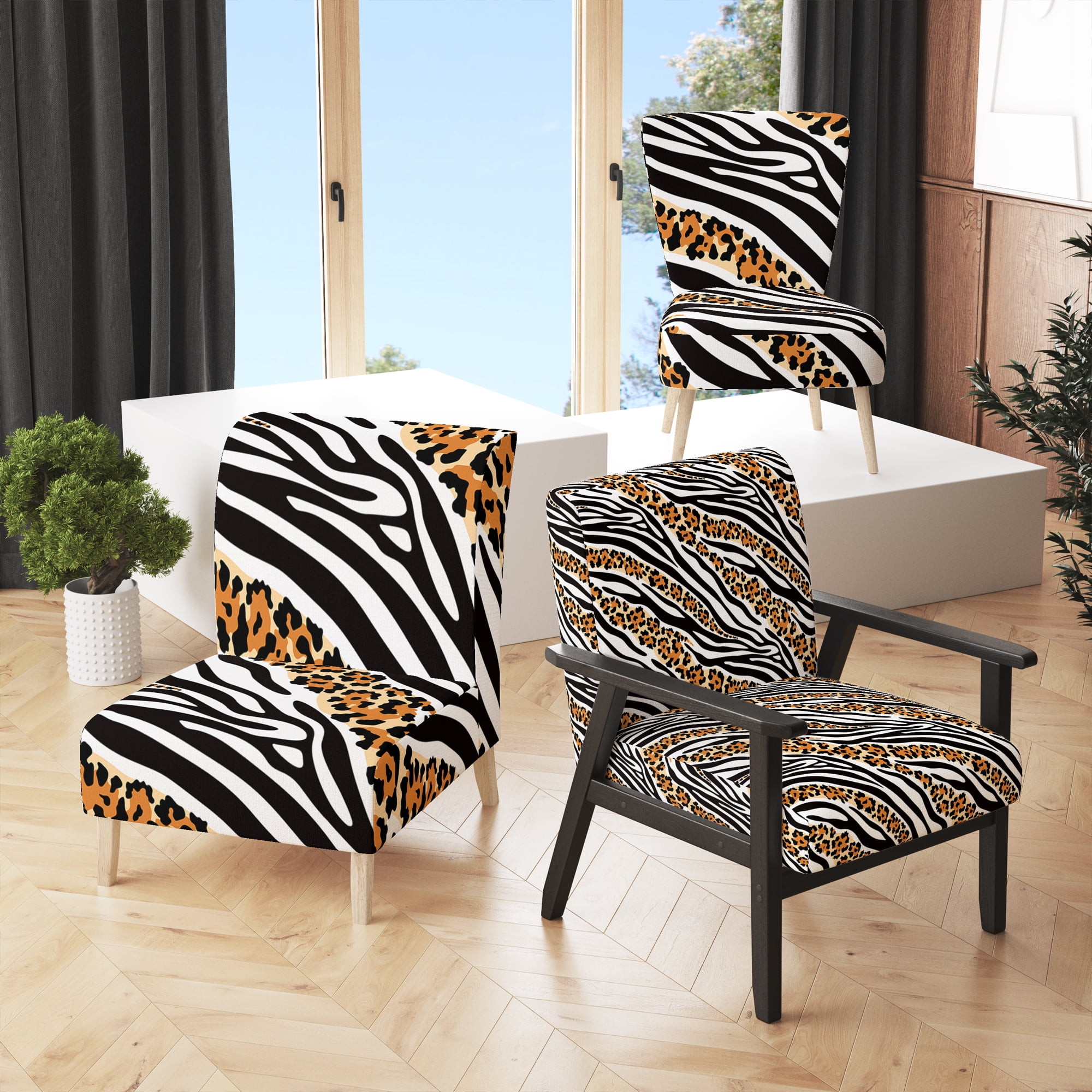 Designart "Zebra and Leopard Mix Pattern III" Upholstered Cabin & Lodge ...