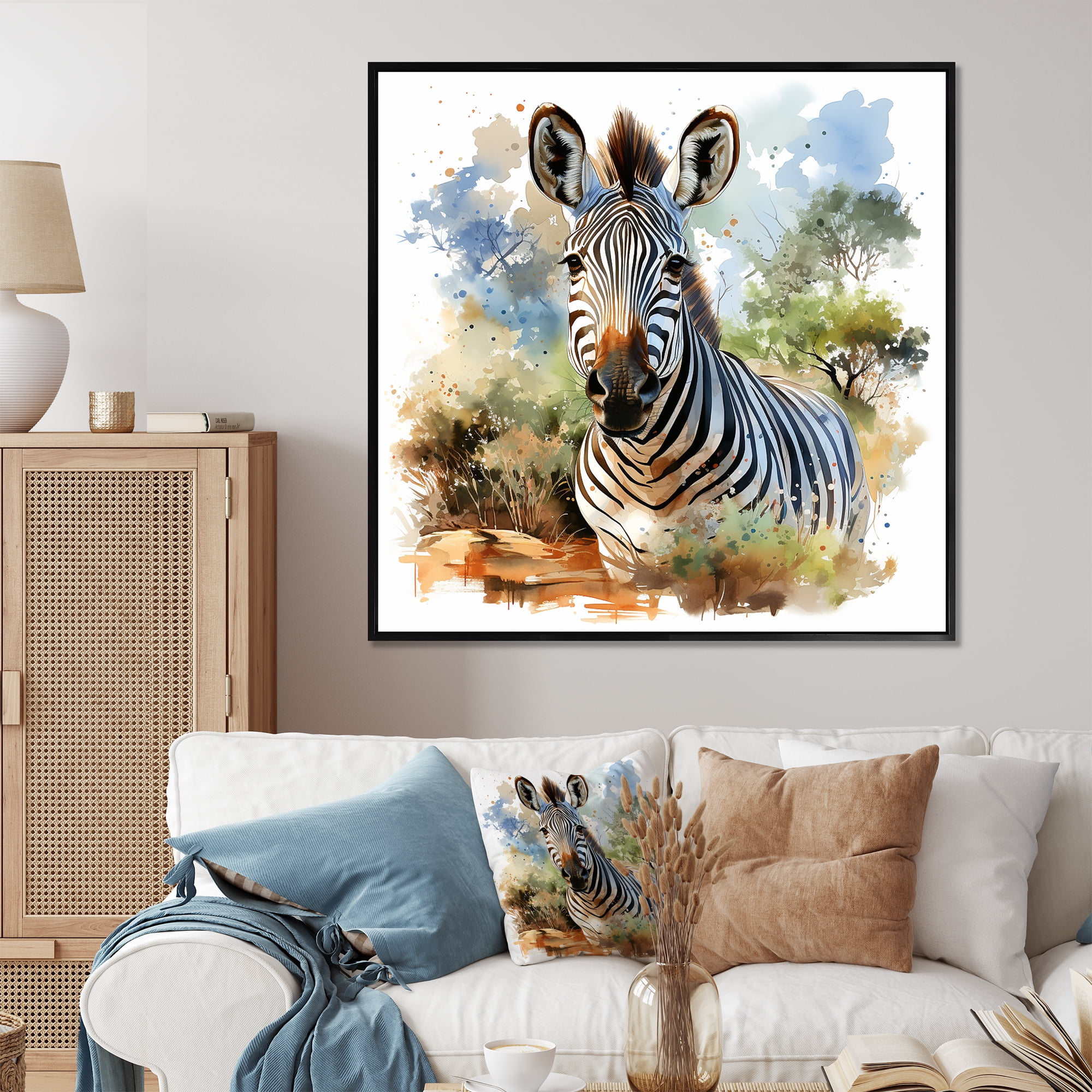 Designart "Zebra in Savannah" Animals Framed Wall Art - Traditional ...