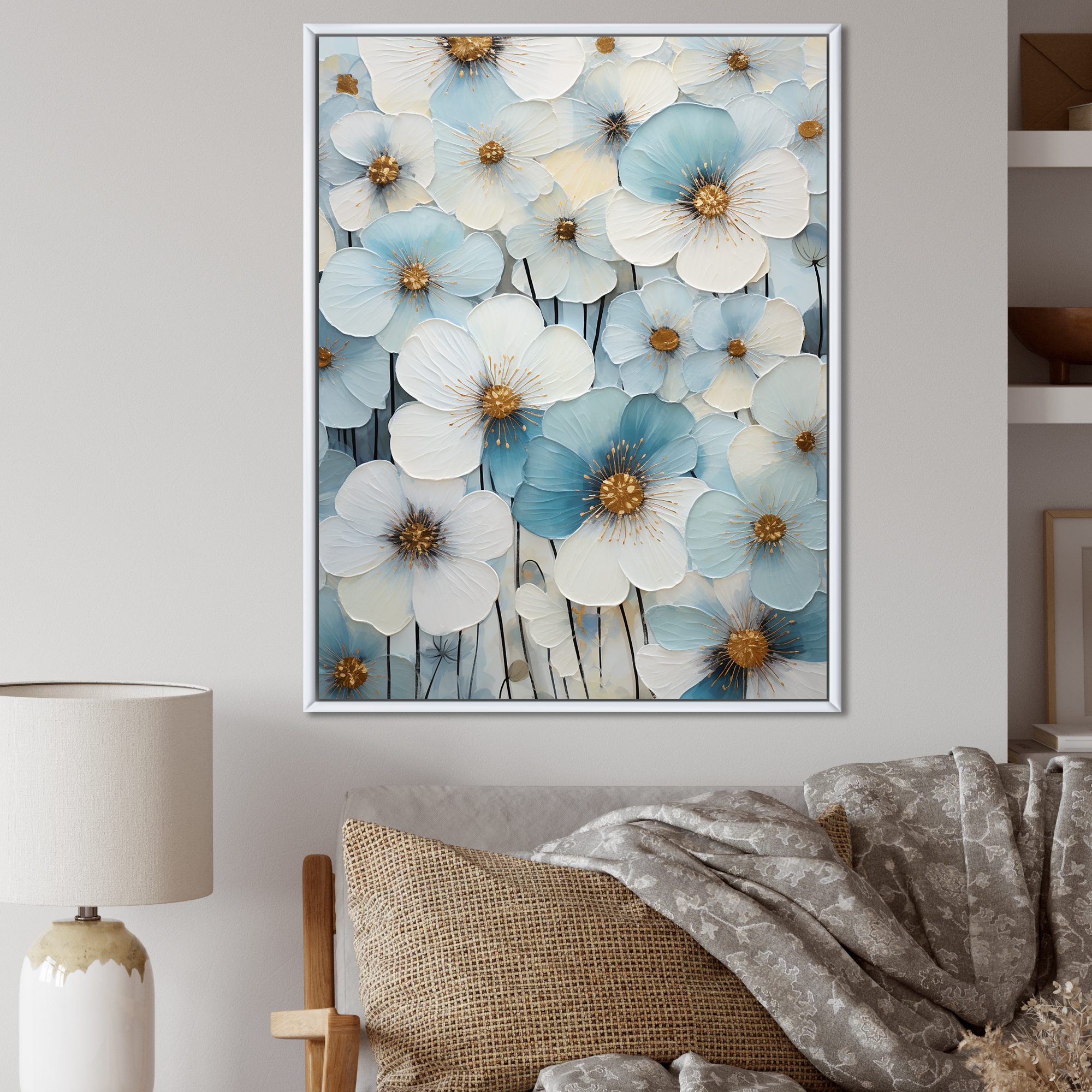 Designart "Zen Garden Of Minimalist Blue And White Pansies" Pansies ...