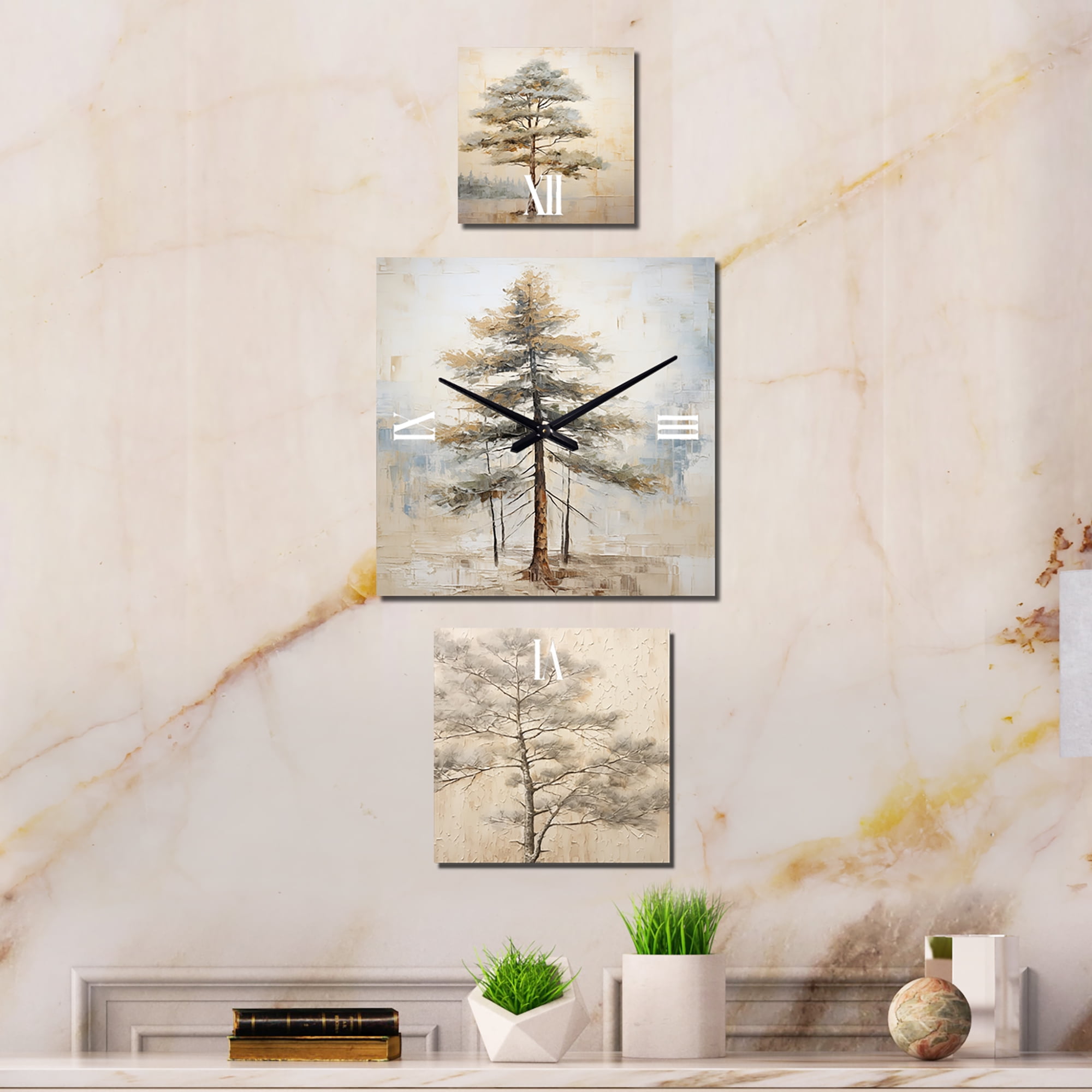 Designart "Zen Pine in Beige Scene" Trees Extra large Clock For Office ...