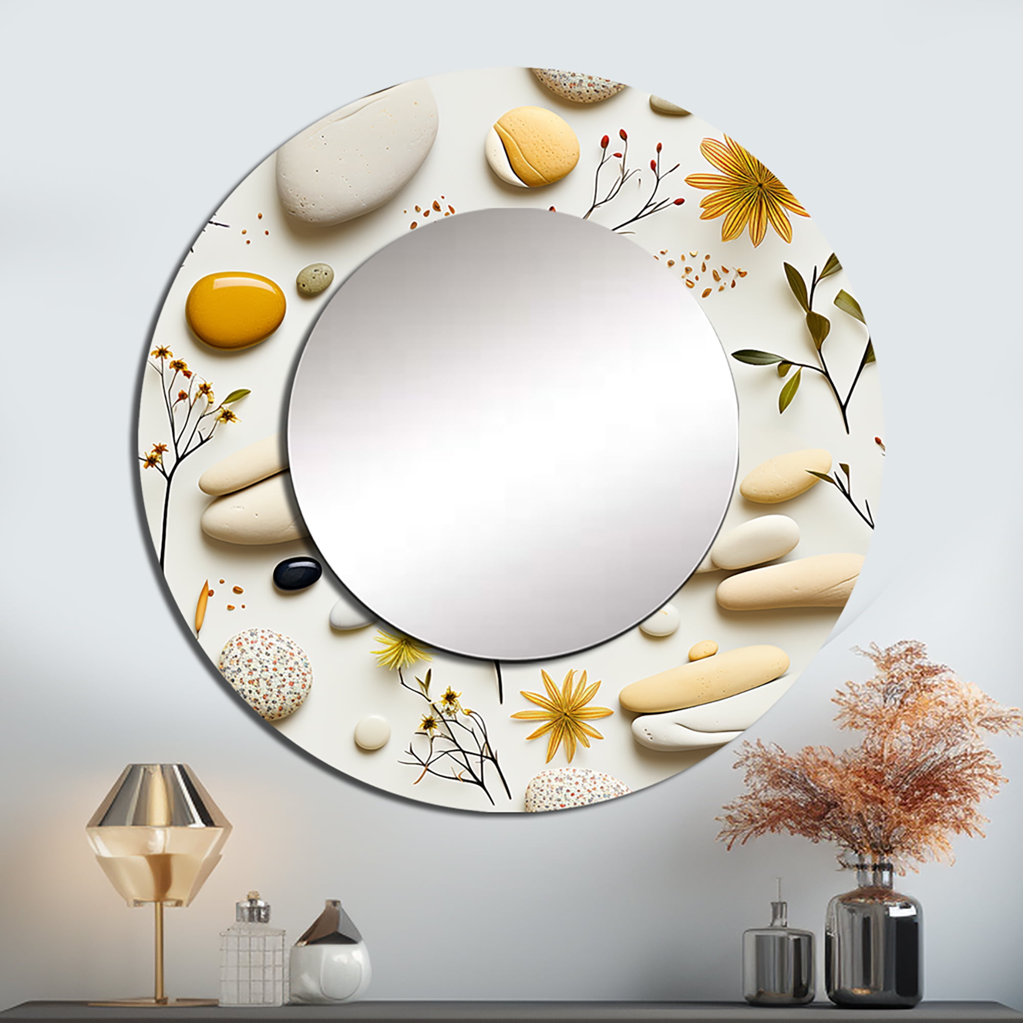 Designart "Zen Spa Ambiance With Serene Stones" Botanical Round Mirror ...