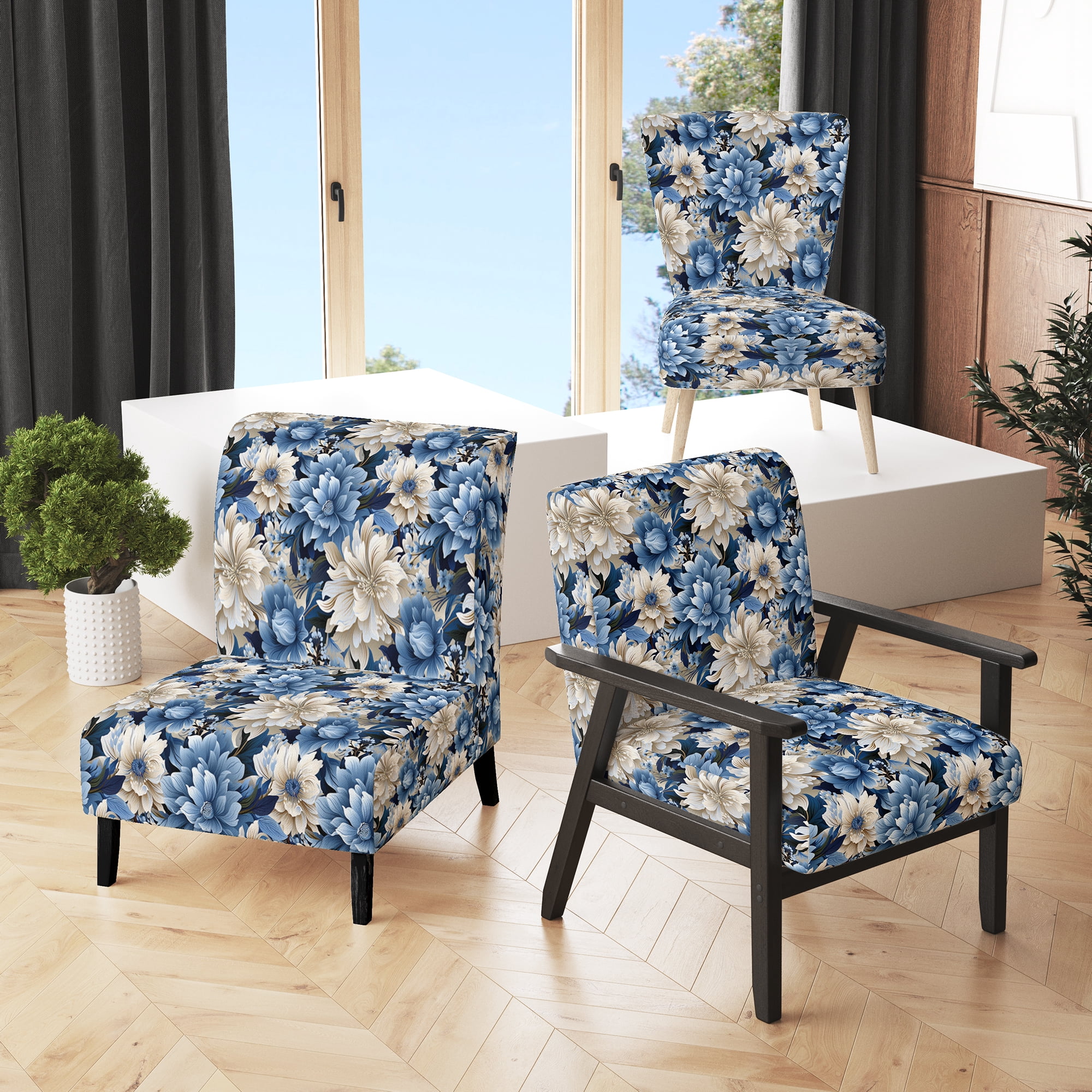 Designart "Zen Tranquil Blue And White Floral Design" Blue Floral ...