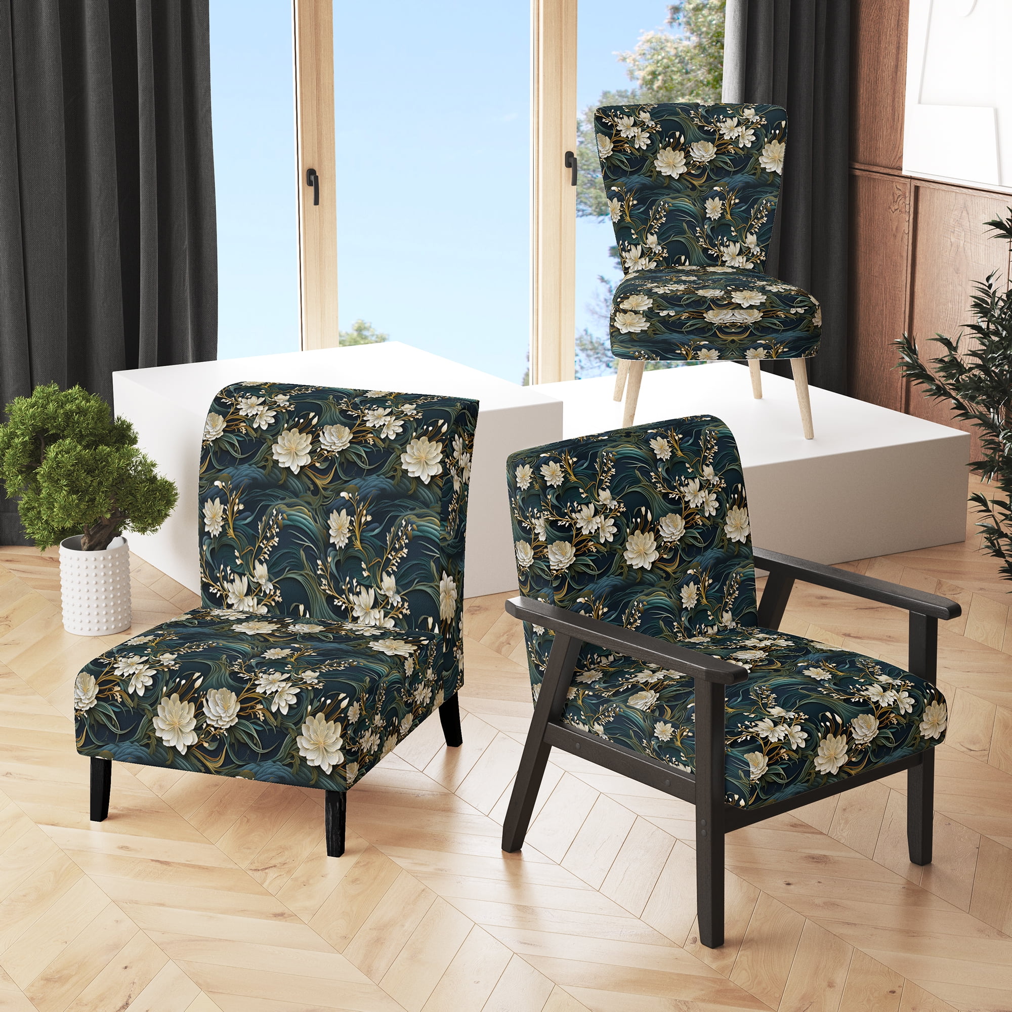 Designart "Zen's Graceful Essence In Florals" White Floral Upholstered ...