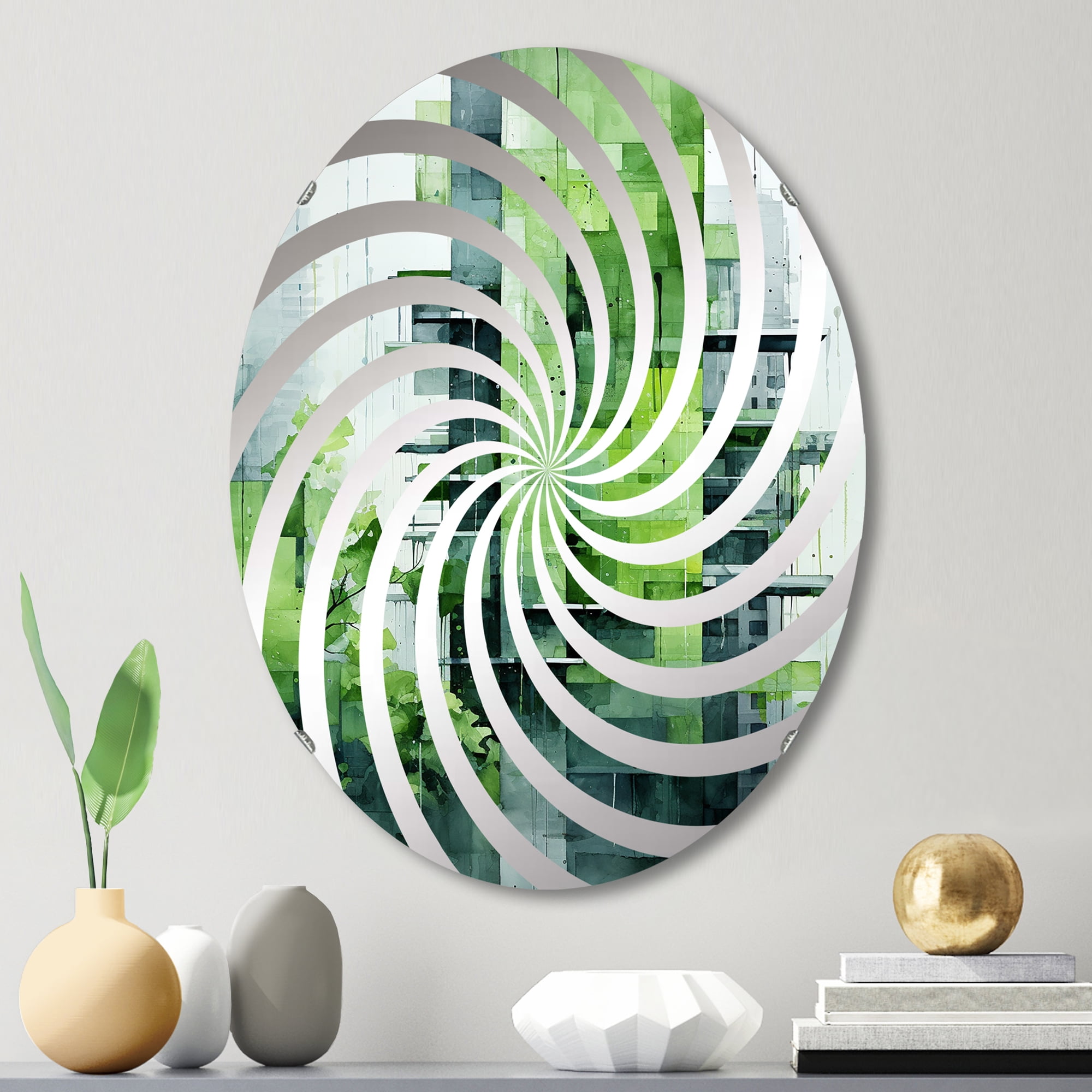 Designart "Zesty Lime Urban Outline I" Skyscrapers Vortex Round Wall ...