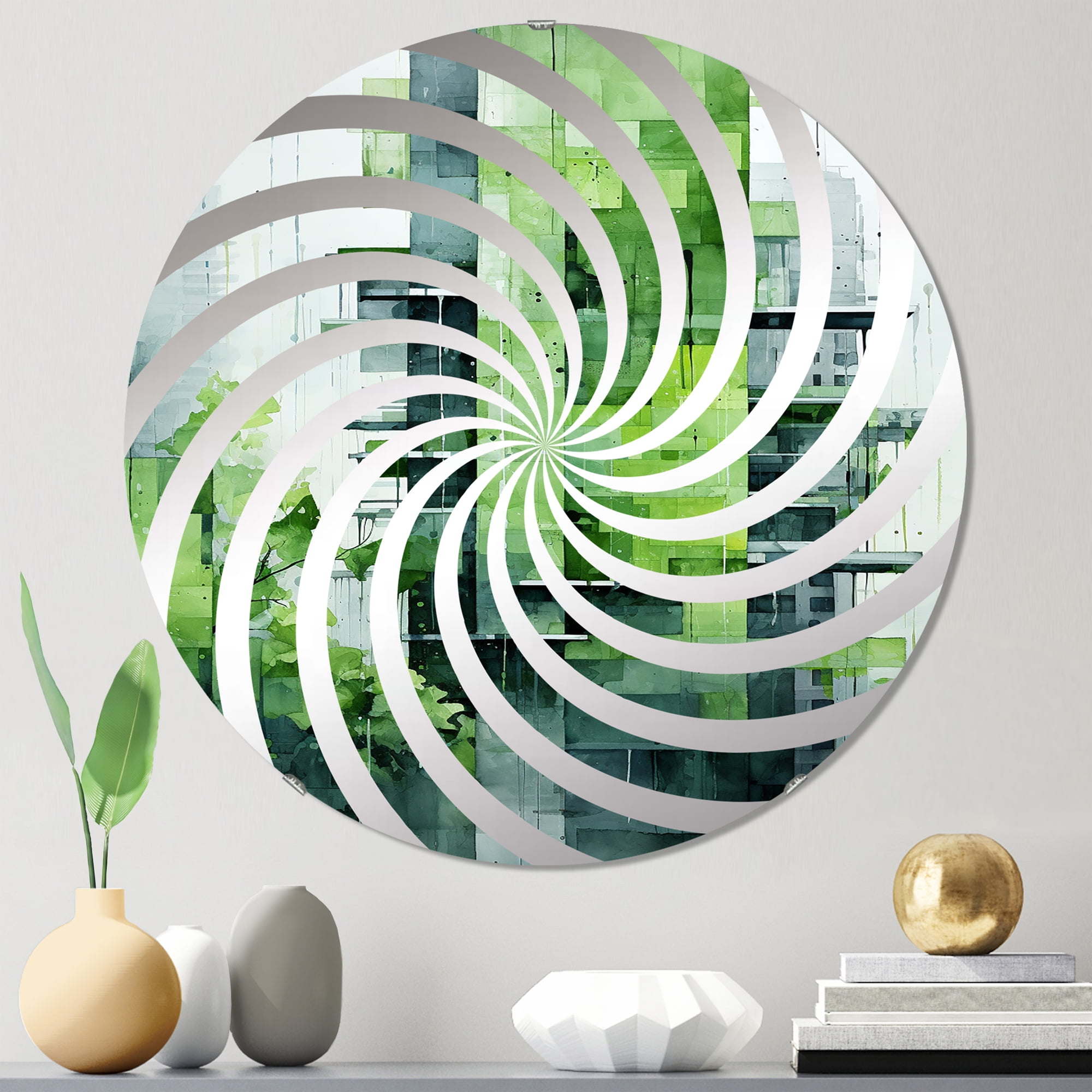 Designart "Zesty Lime Urban Outline I" Skyscrapers Vortex Round Wall ...