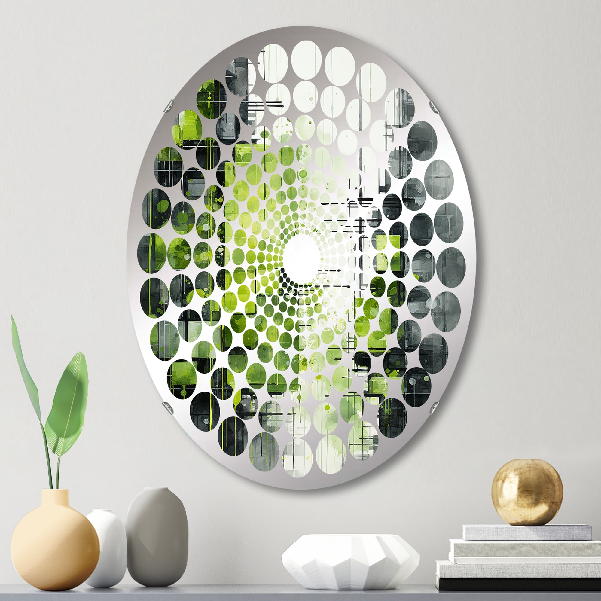 Designart "Zesty Lime Urban Outline II" Skyscrapers Radial Dot Round ...