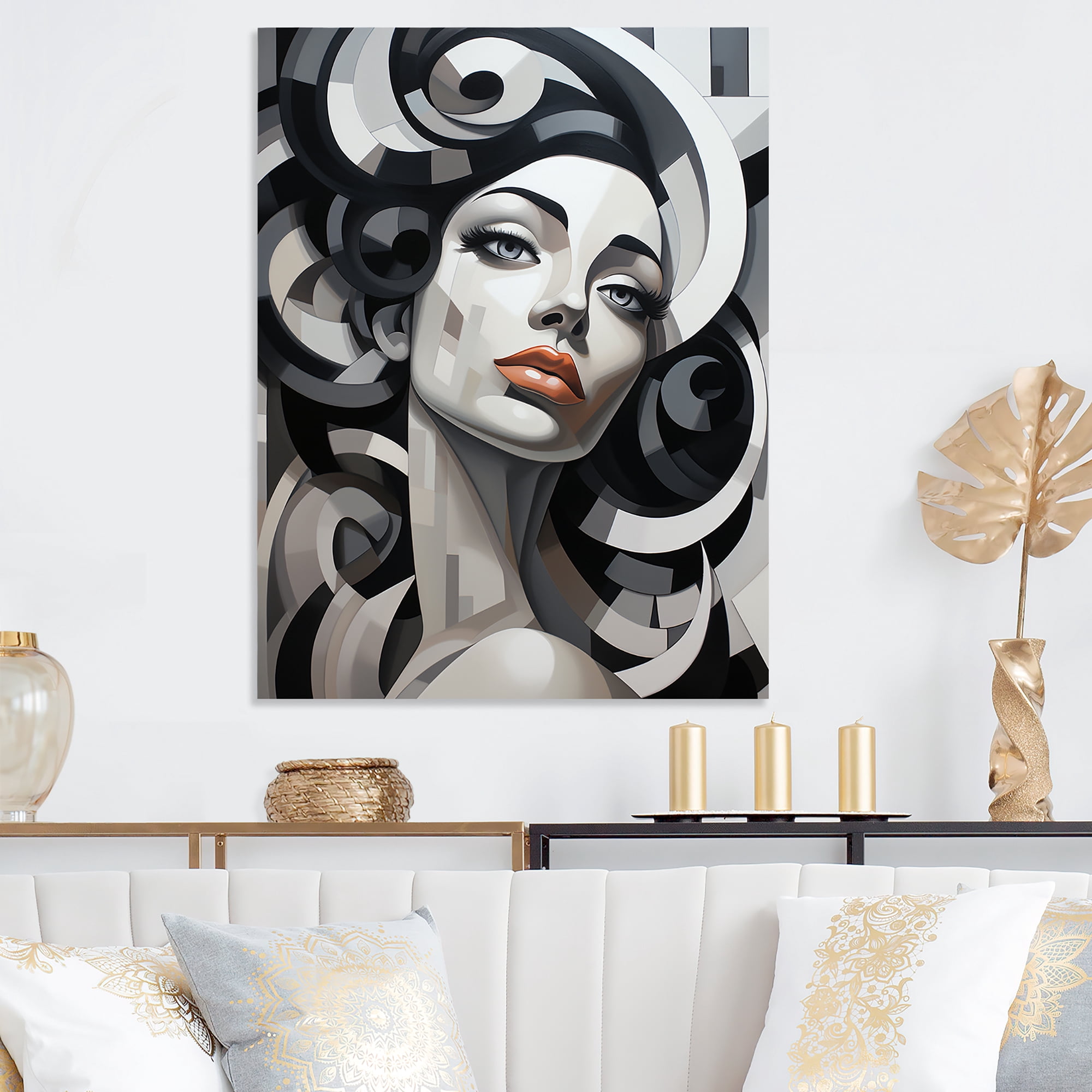 Designart "Black and White Cubist Woman Portrait I" Woman Metal Wall ...