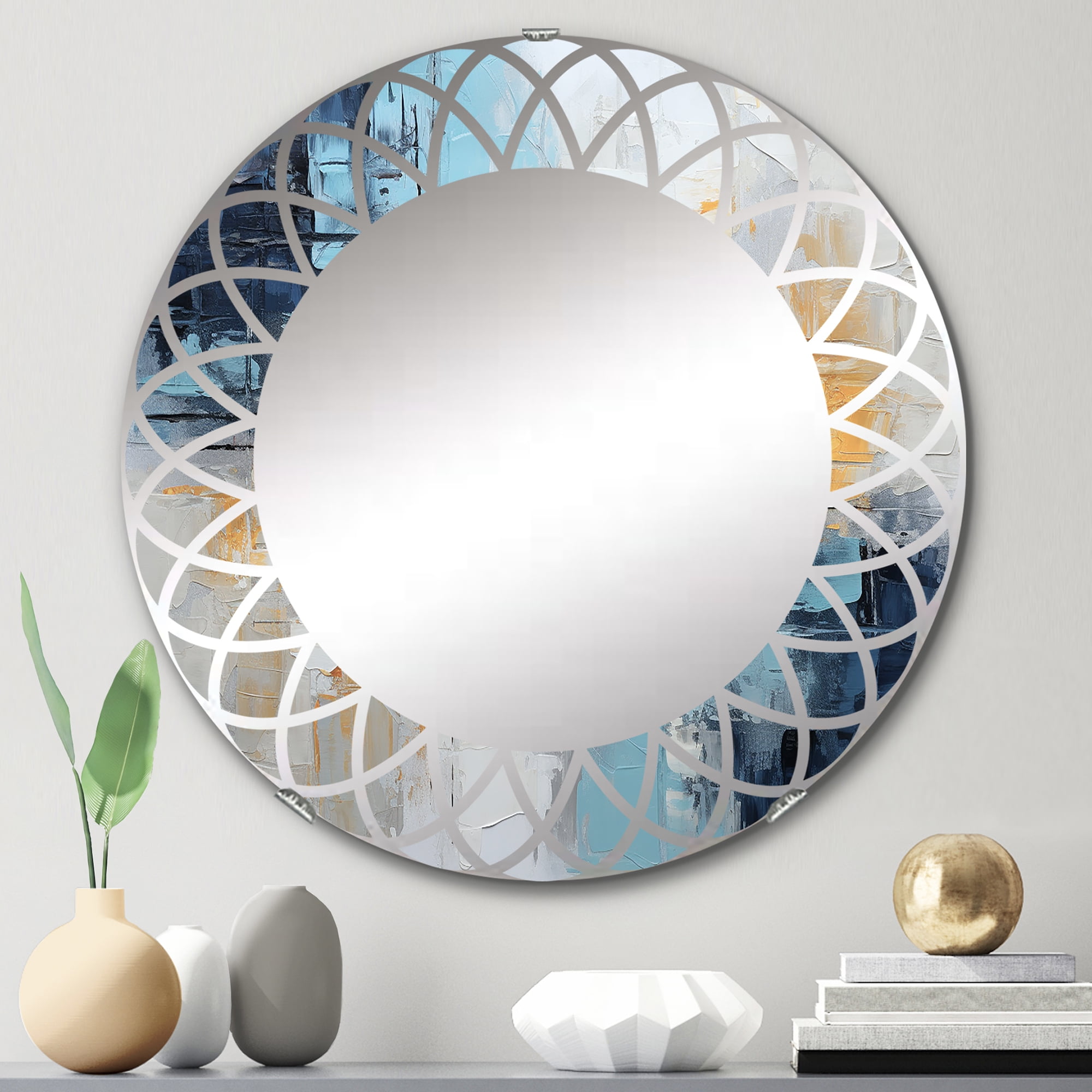 Designart "composition Frozen Snow III" Abstract Collages Round Wall ...