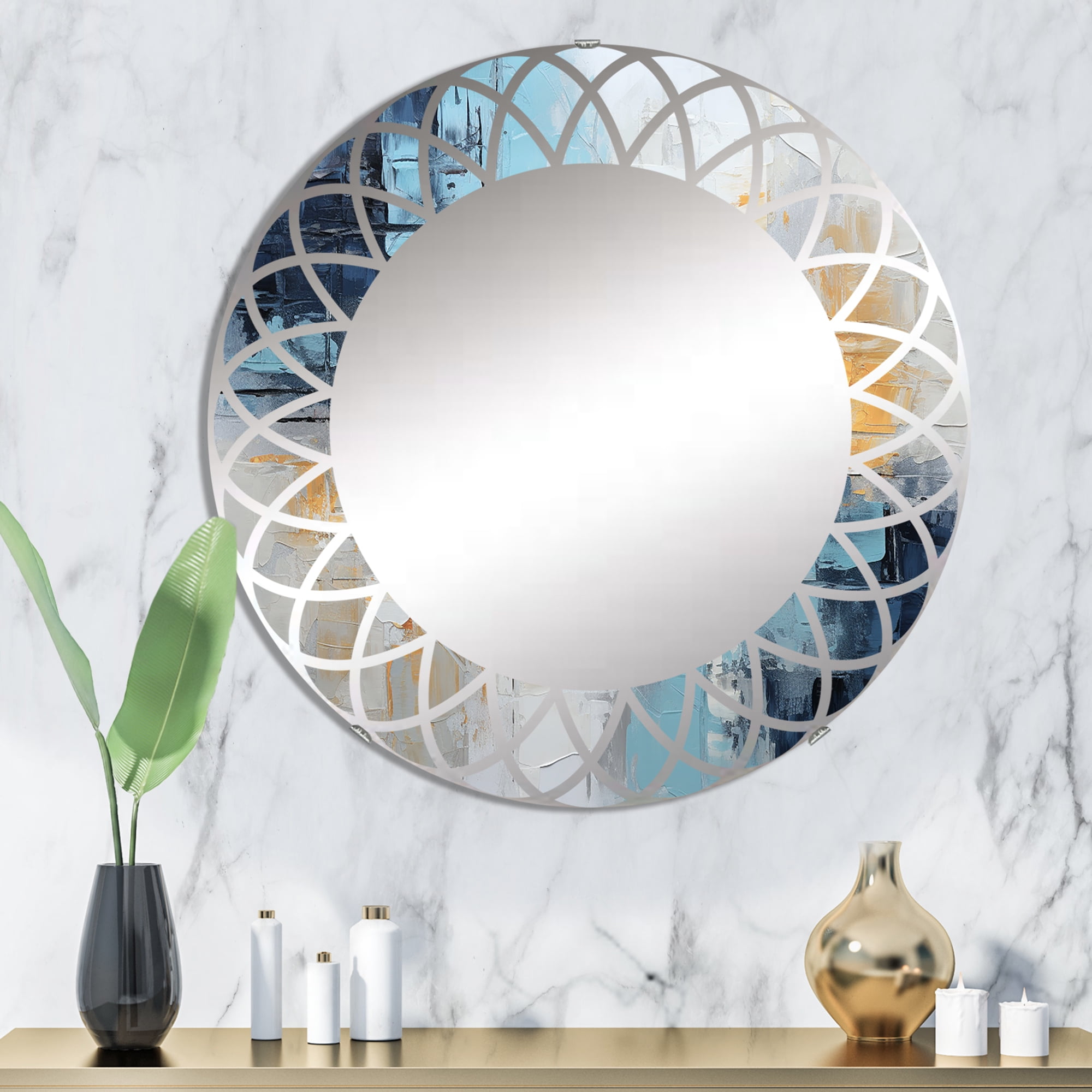 Designart "composition Frozen Snow III" Abstract Collages Round Wall ...