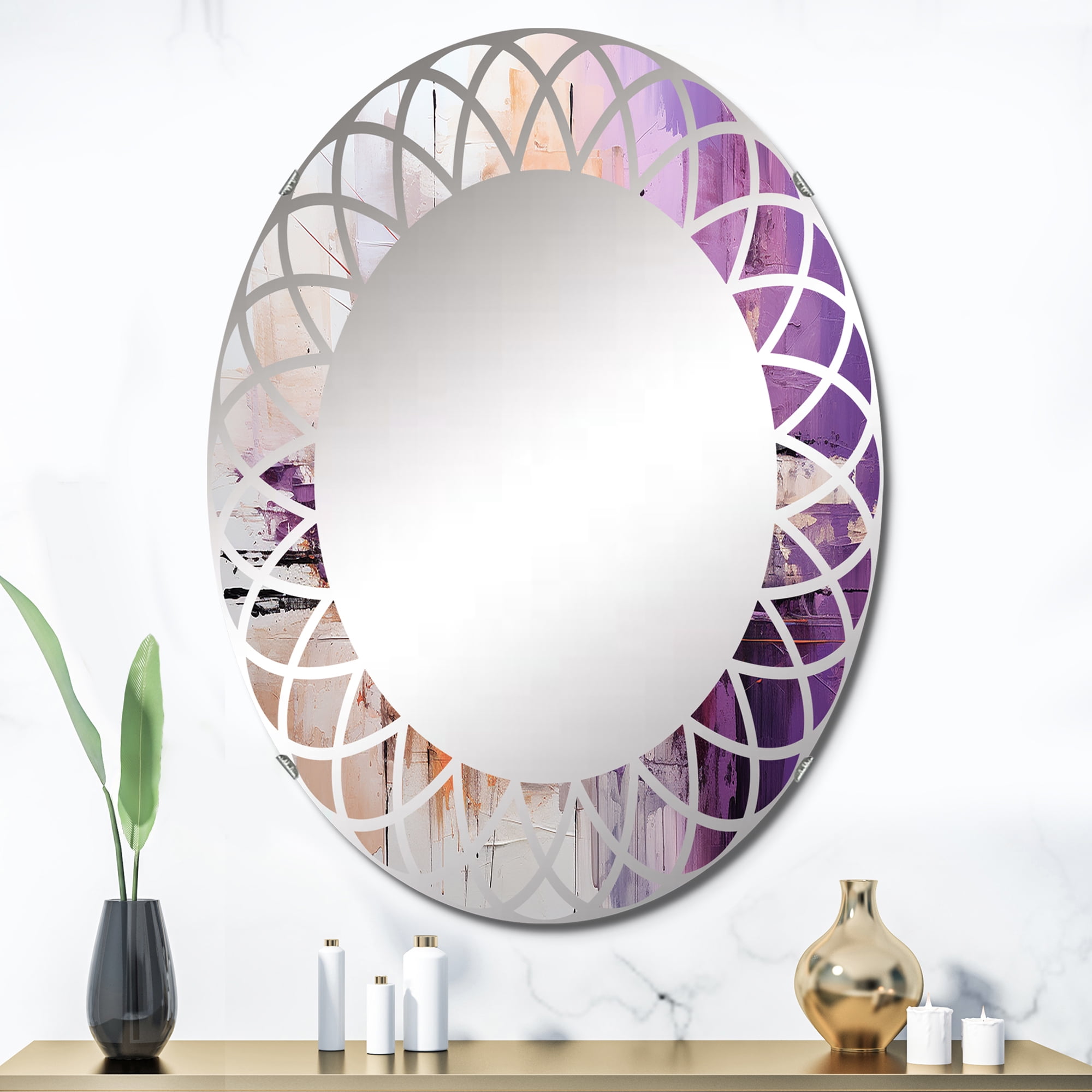 Designart "composition Fusion II" Abstract Collages Round Wall Mirror ...