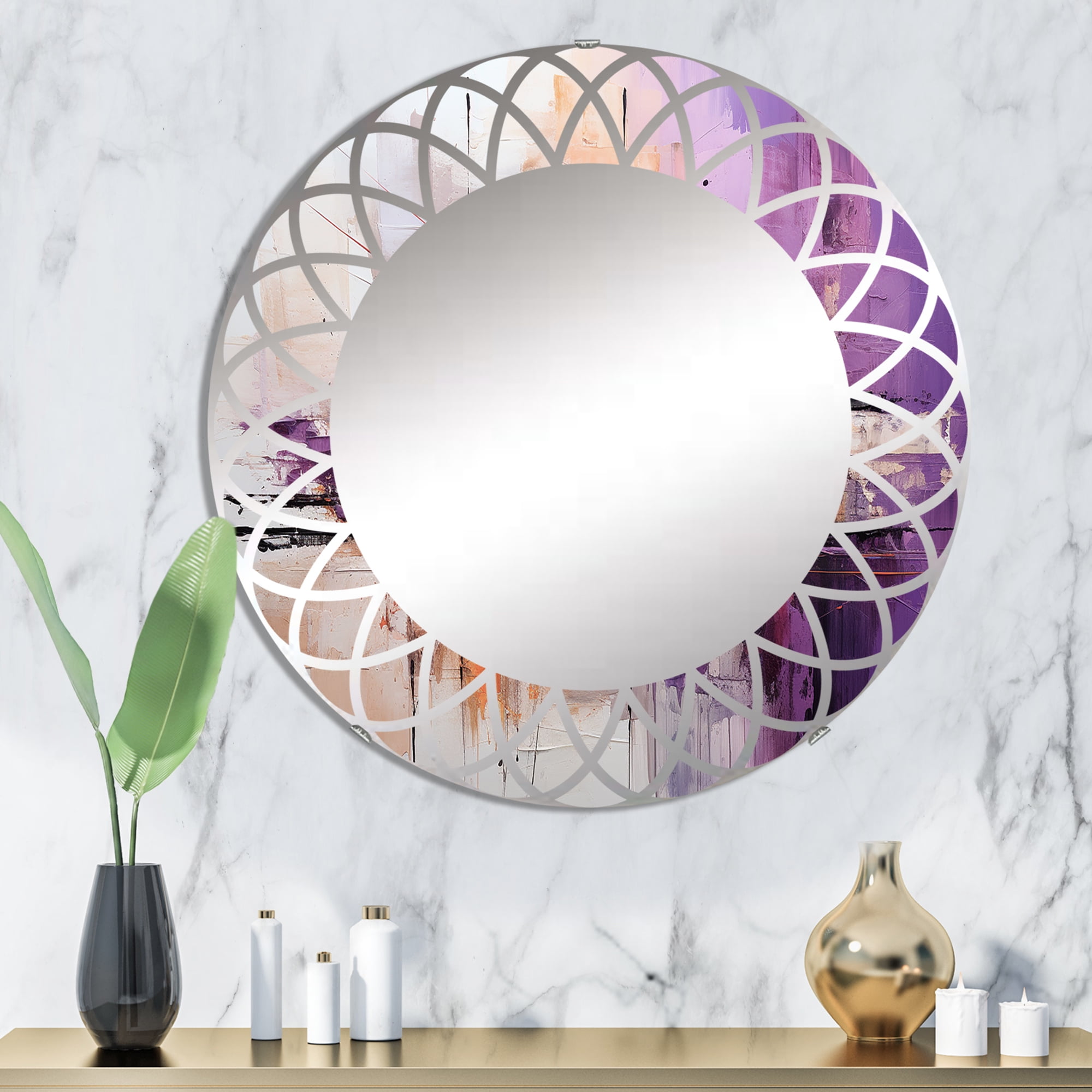 Designart "composition Fusion II" Abstract Collages Round Wall Mirror ...
