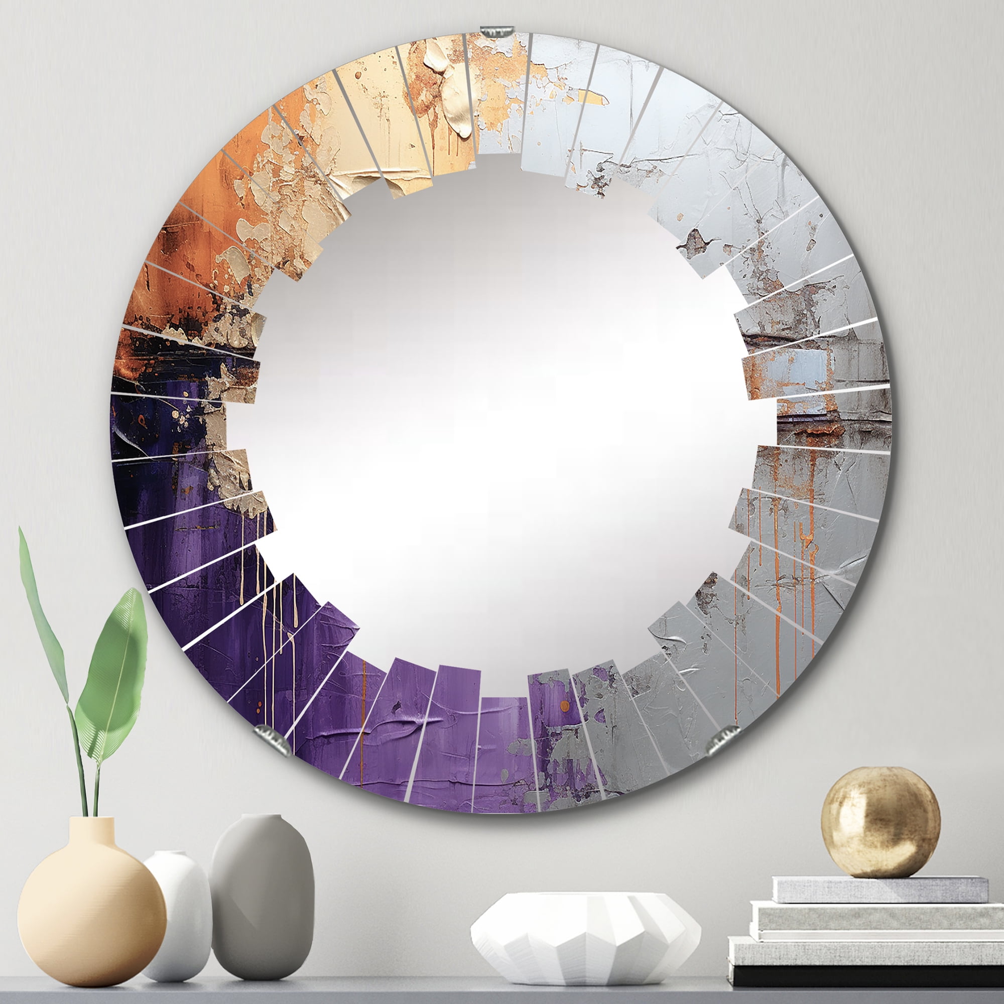 Designart "composition Fusion III" Abstract Collages Round Wall Mirror ...
