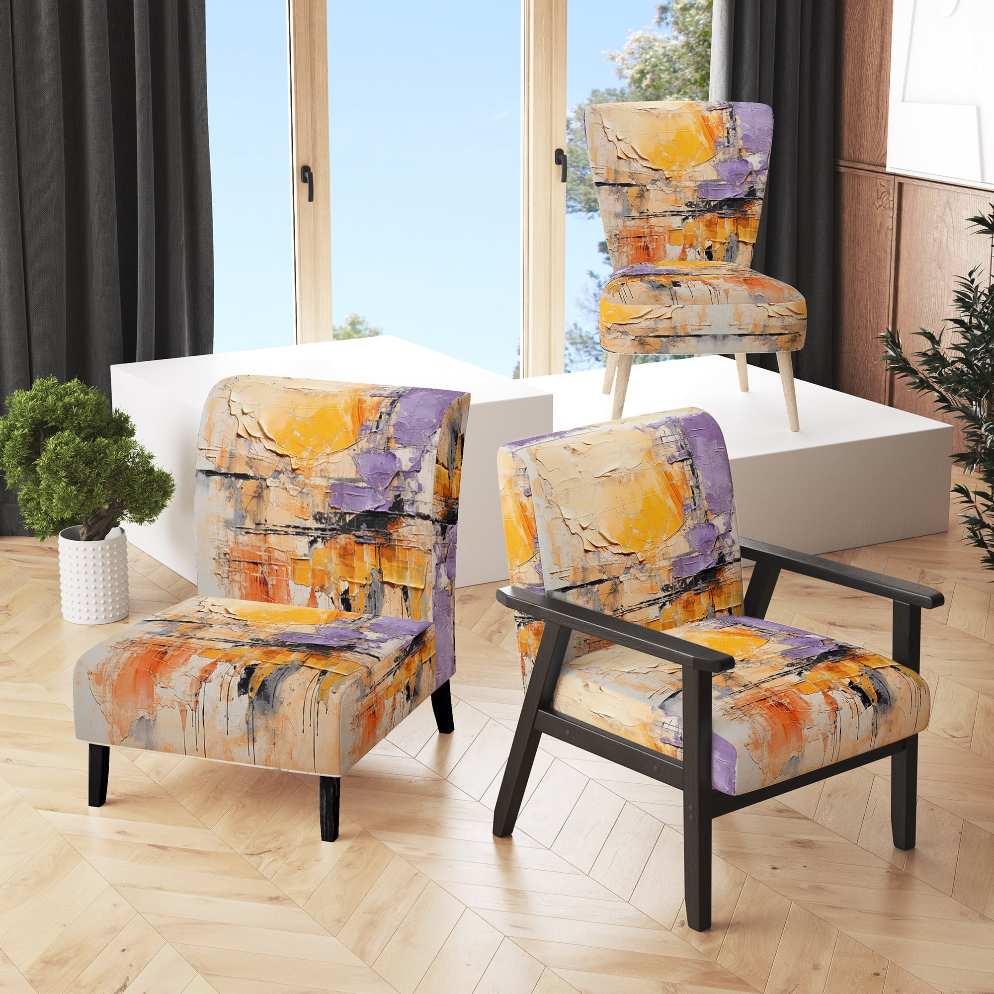 Designart "composition Fusion IX" Yellow Abstract Collages Upholstered ...
