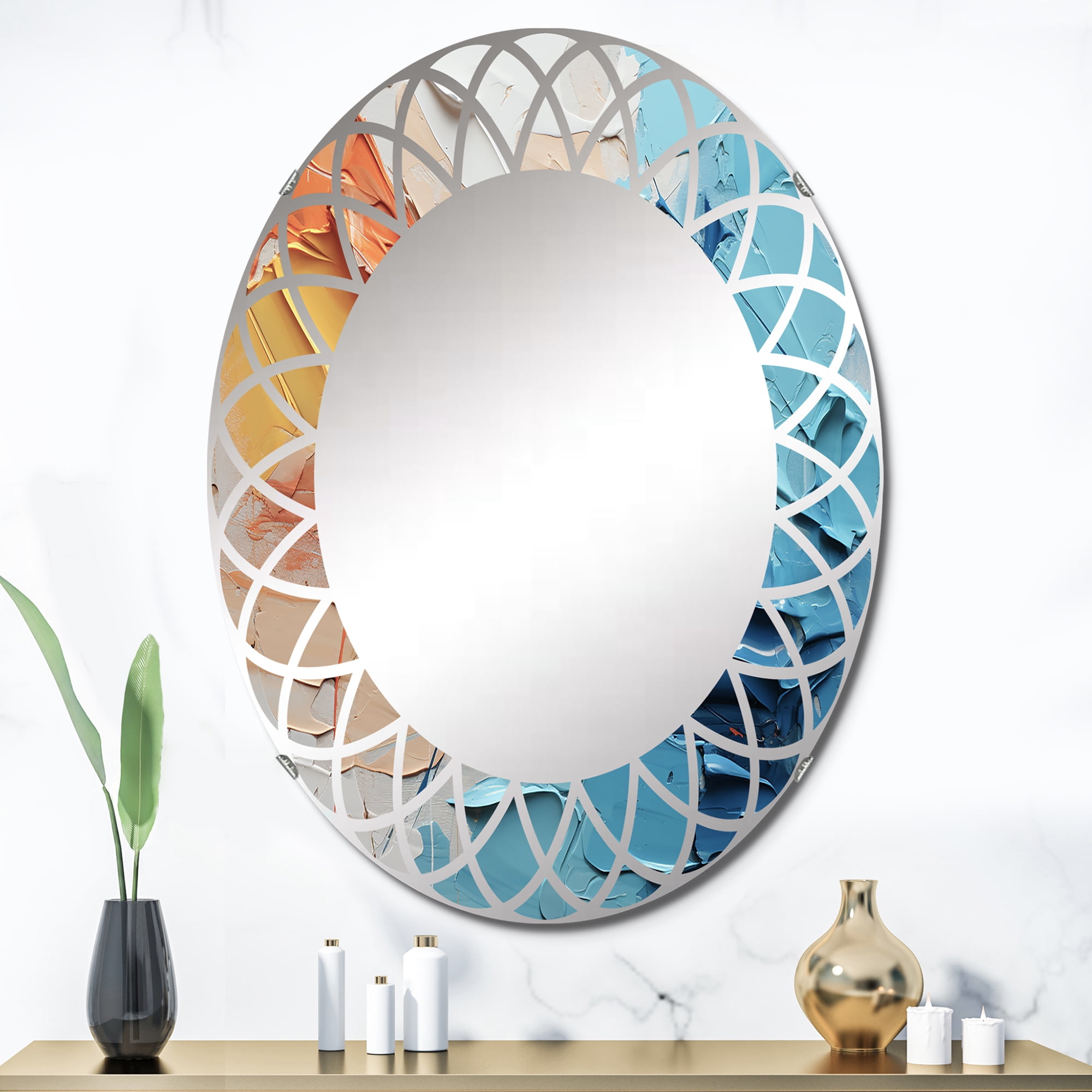 Designart "composition Fusion VII" Abstract Collages Round Wall Mirror ...
