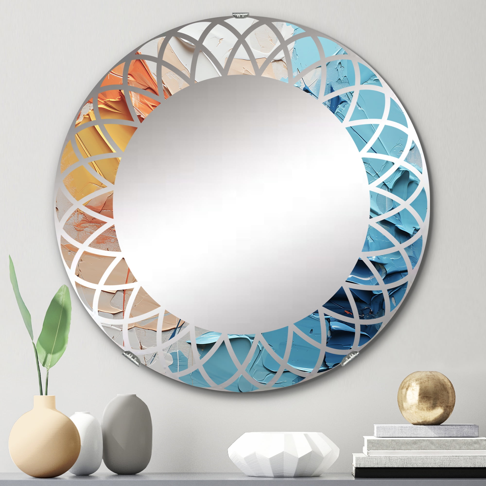 Designart "composition Fusion VII" Abstract Collages Round Wall Mirror ...