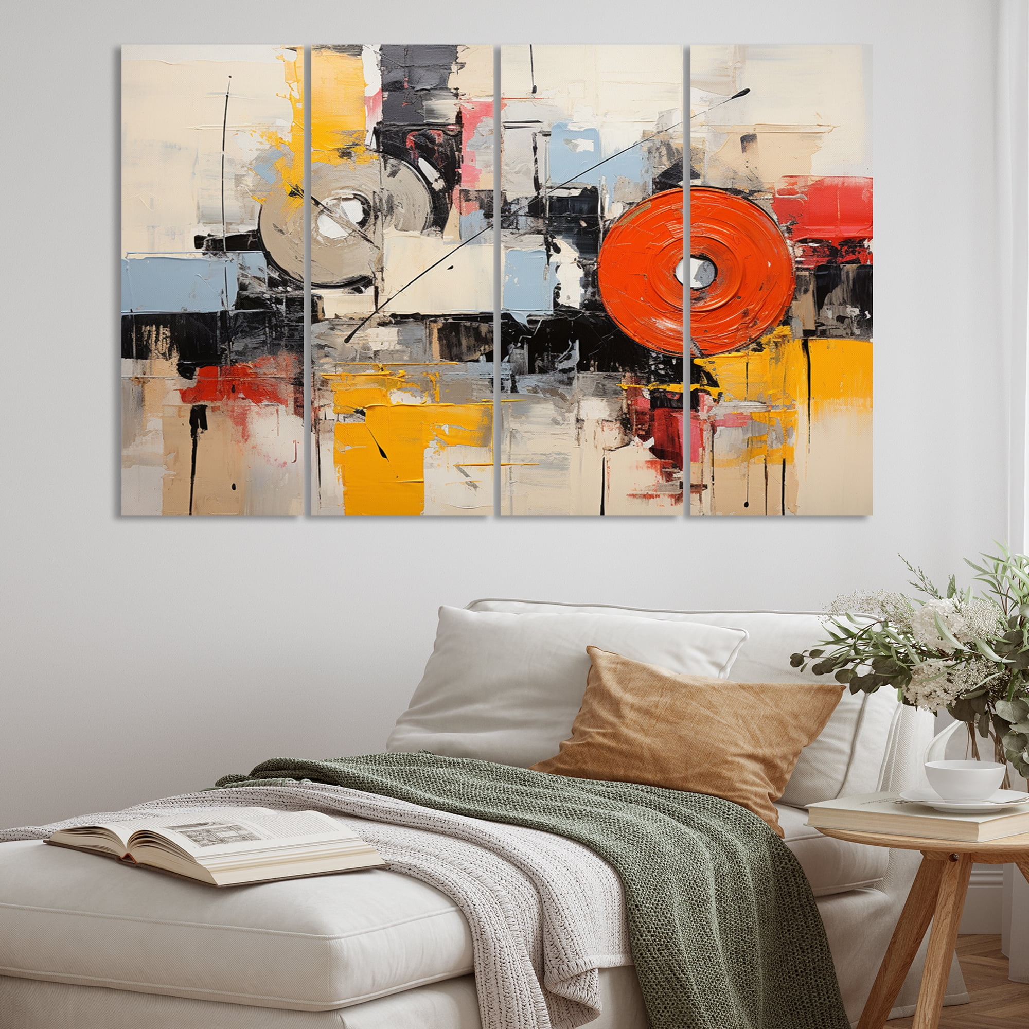 Designart "composition Rhythm" Abstract Collages Art Living Room Set ...