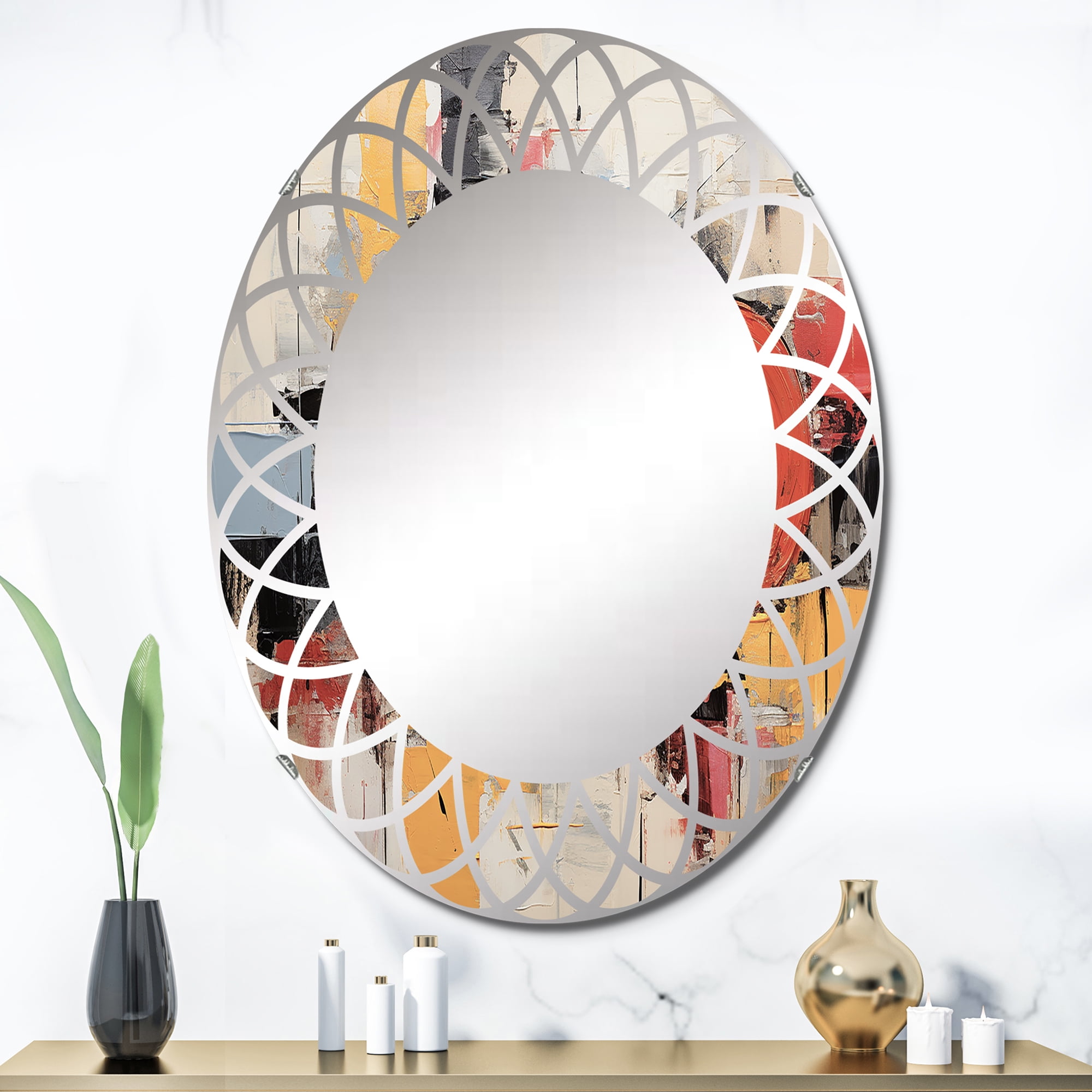 Designart "composition Rhythm" Abstract Collages Round Wall Mirror ...