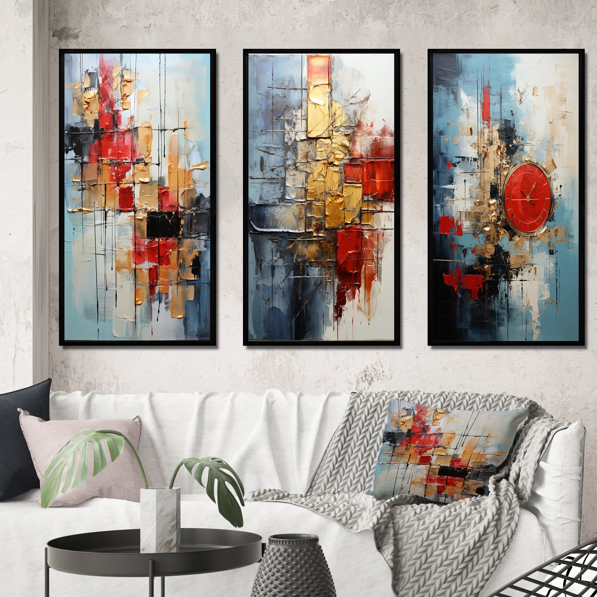 Designart "composition Serenade II" Abstract Framed Wall Art Set Of 3 ...
