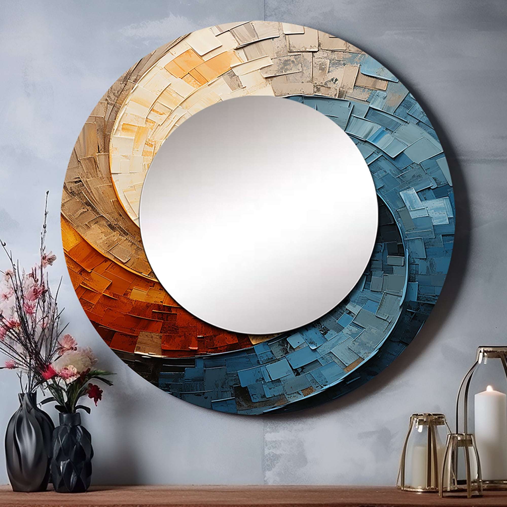 Designart "compositiond Spiral" Abstract Rund Mirror For Wall Decor ...