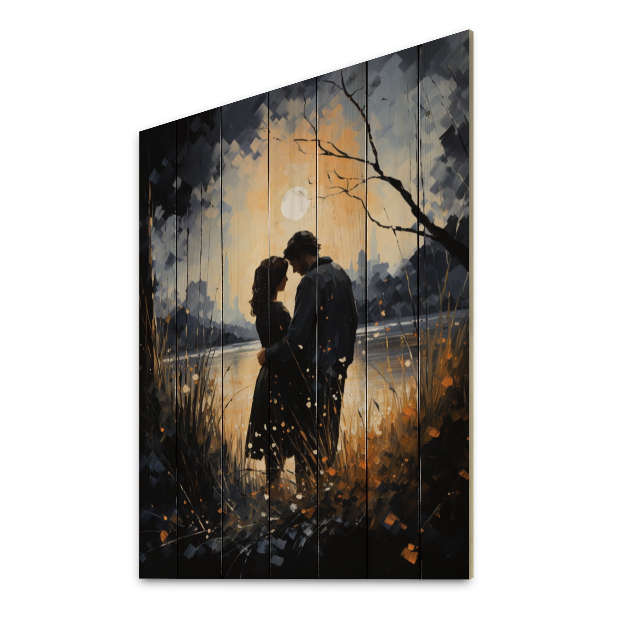 Designart "love Couple Landscape Embracing The Sunset III" Romantic ...