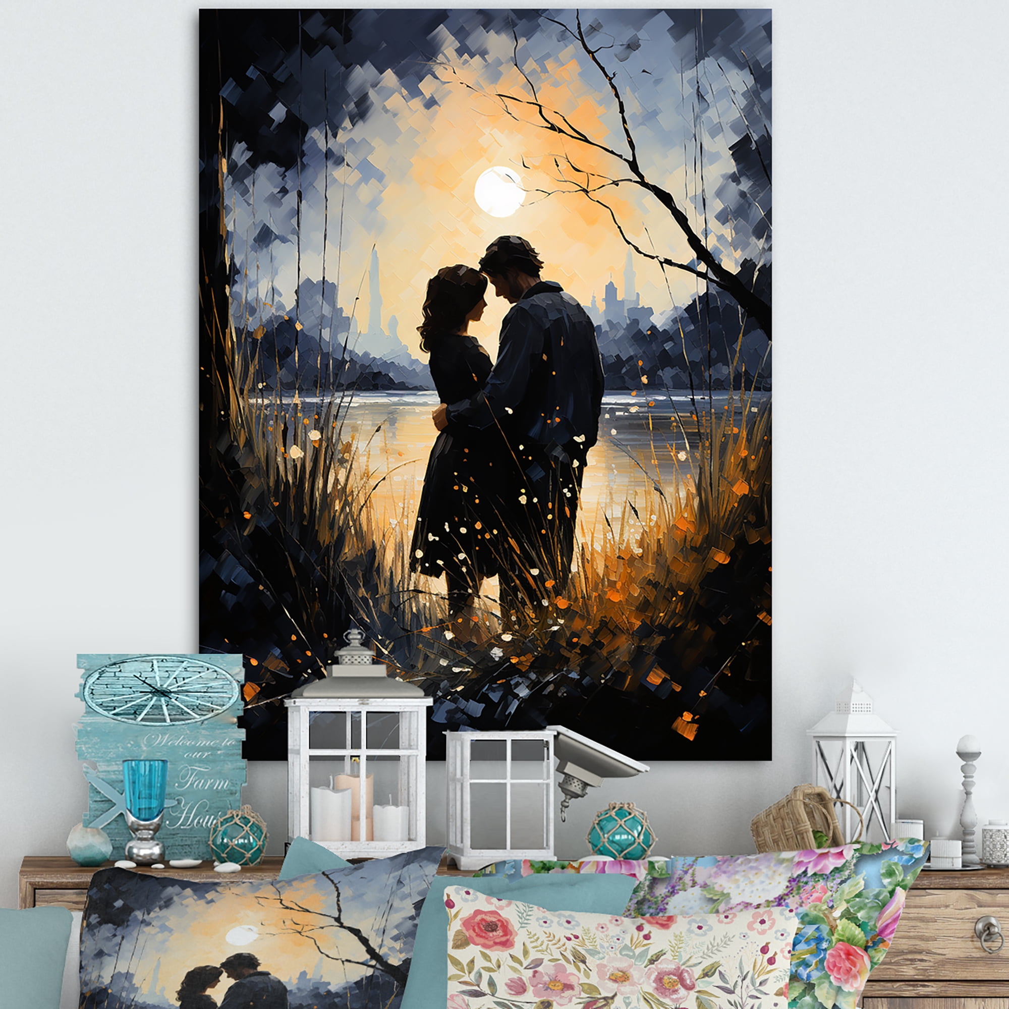 Designart "love Couple Landscape Embracing The Sunset III" Romantic ...