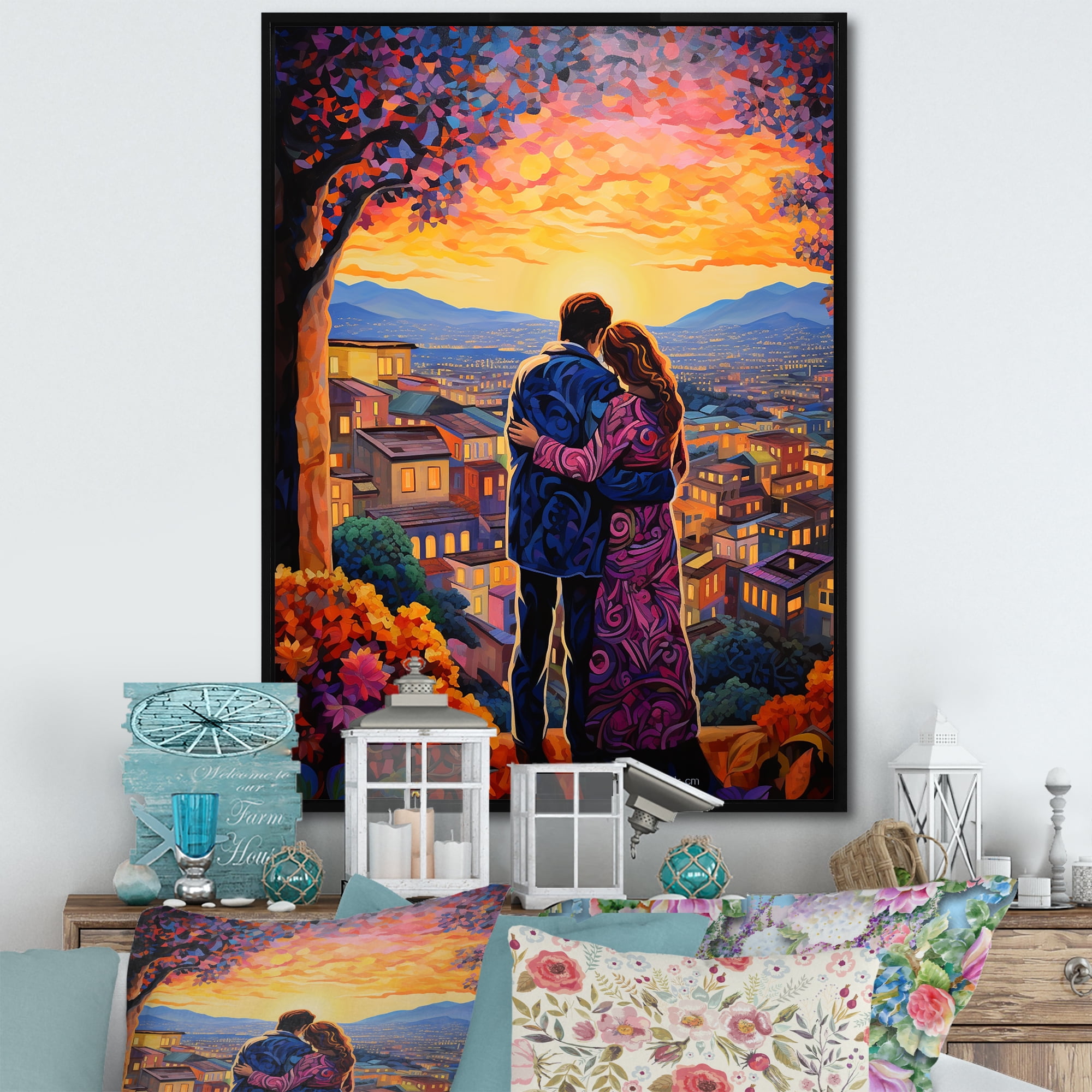 Designart "love Couple Landscape Enveloped In Garden" Romantic ...