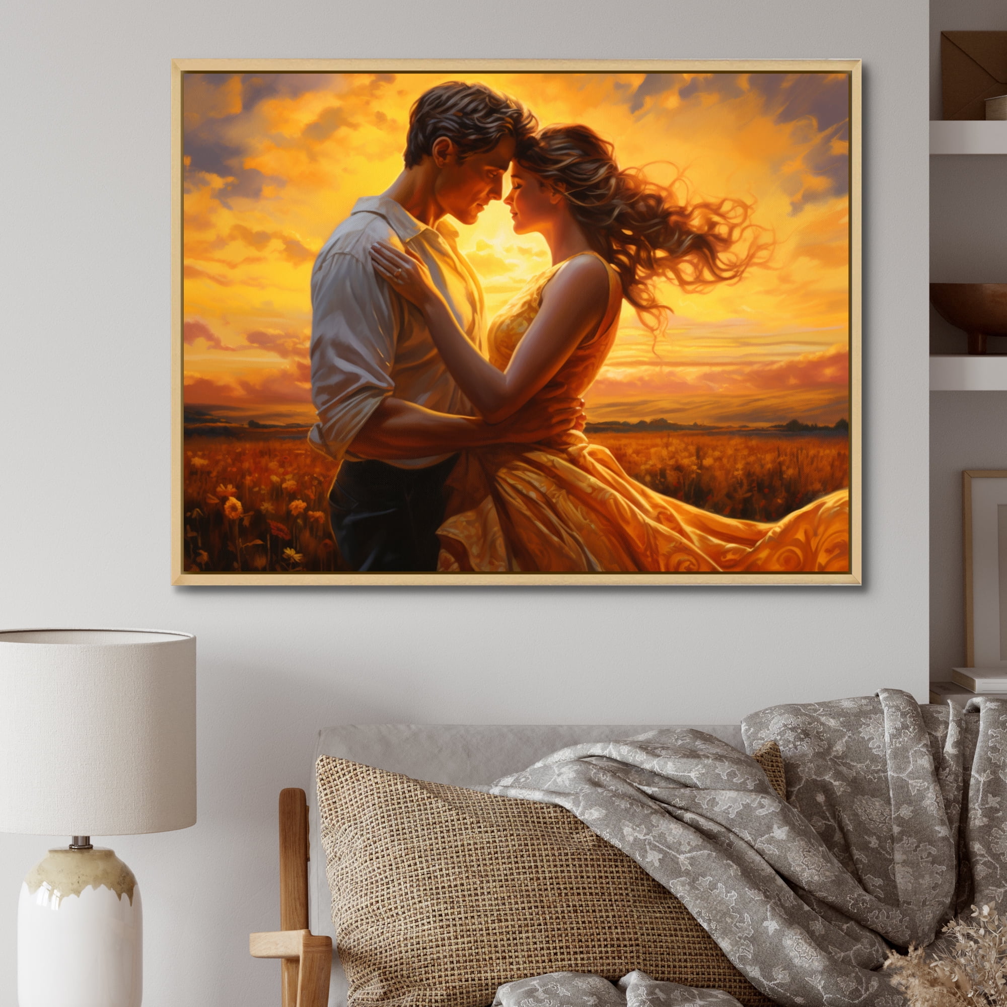 Designart "love Couple Landscape Luminous Embrace II" Romantic ...
