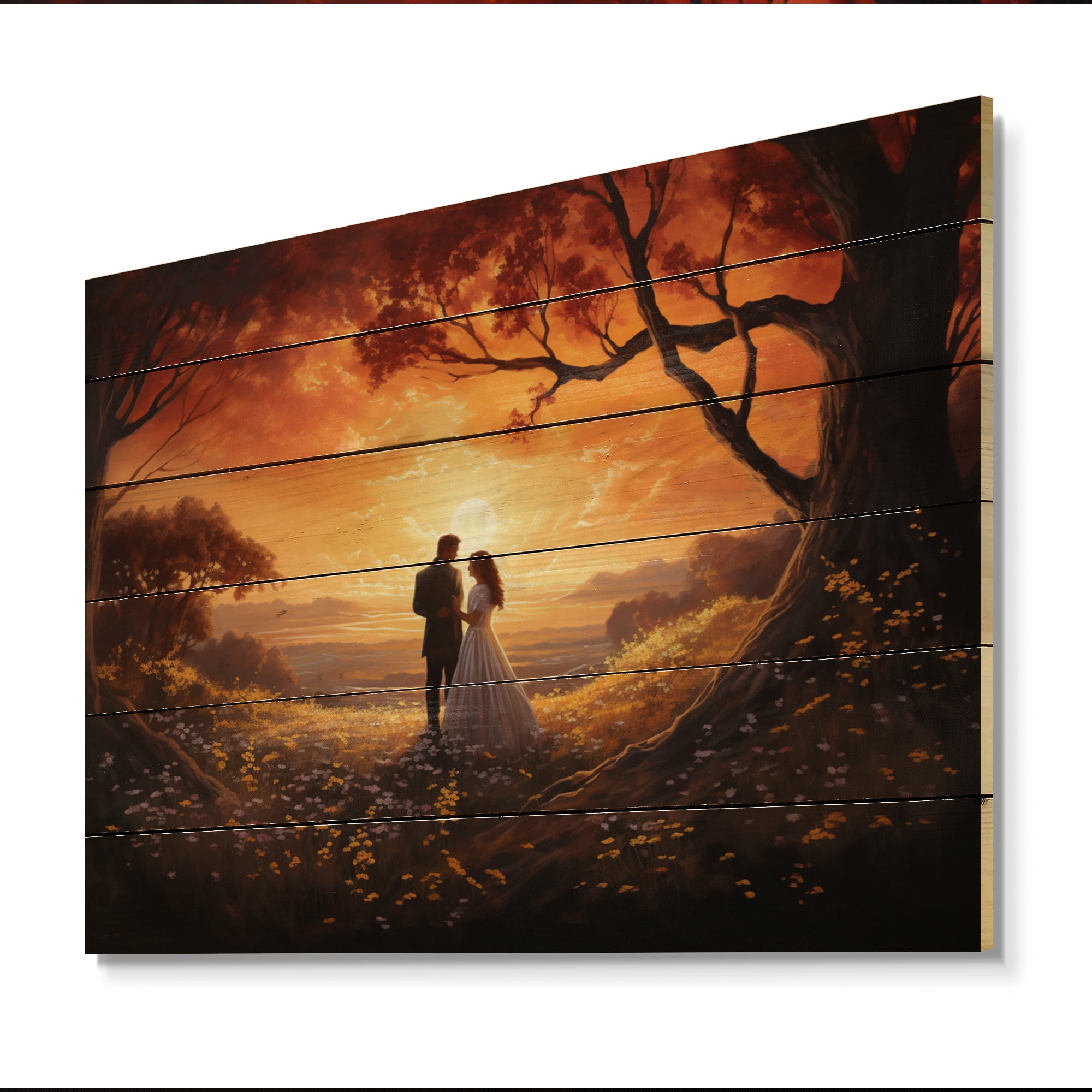 Designart "love Couple Landscape Luminous Embrace IV" Romantic ...