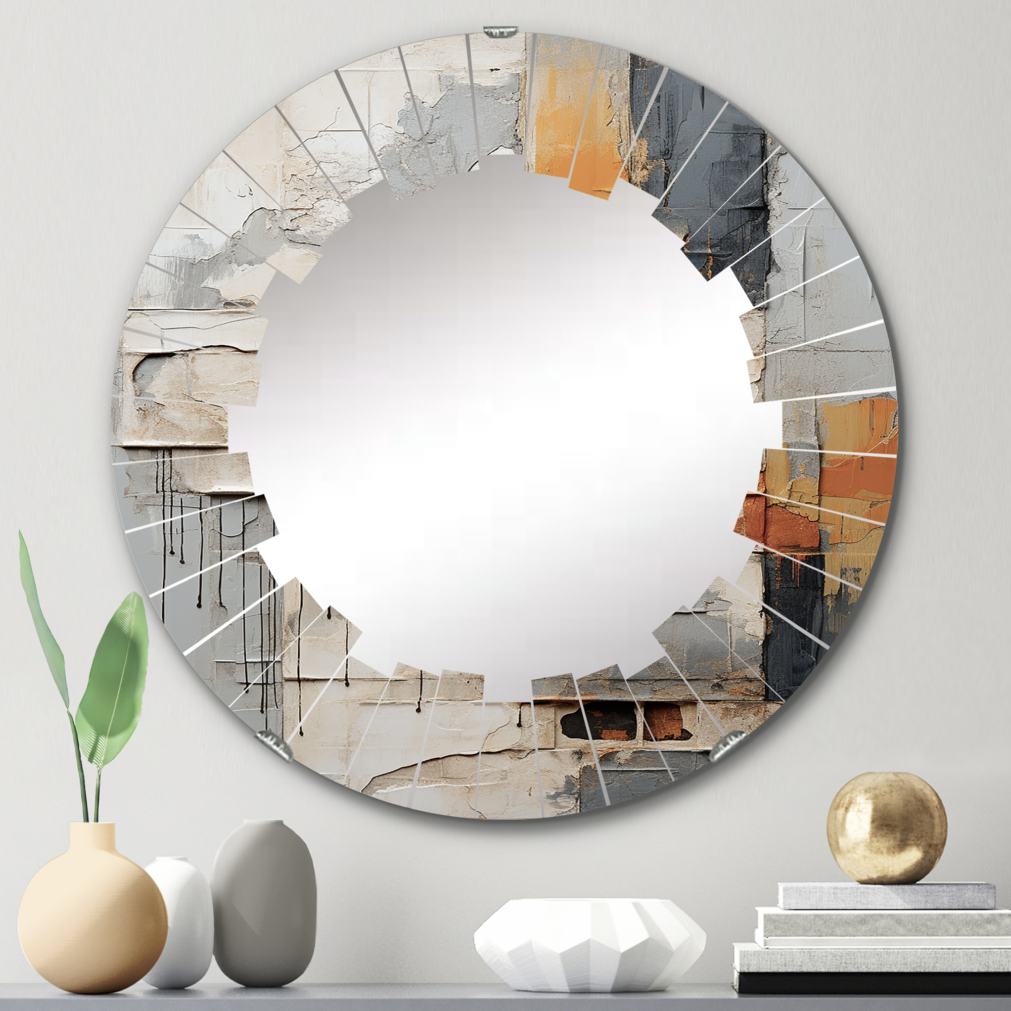 Designart "modern Assemblage I" Abstract Round Wall Mirror - Modern ...