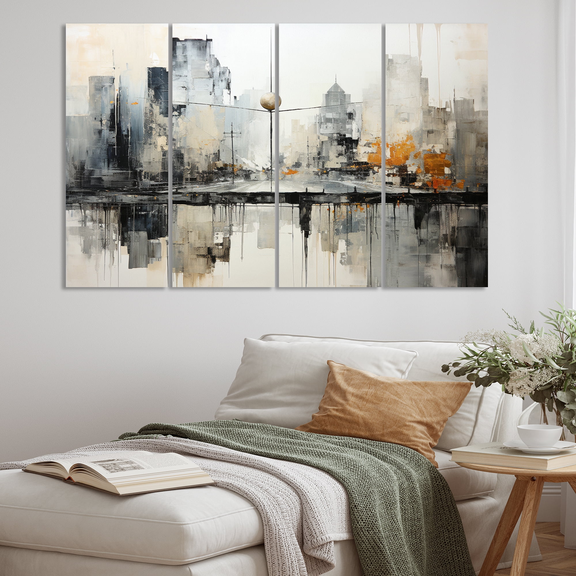 Designart "modern Cityscape I" Abstract Collages Art Living Room Set ...