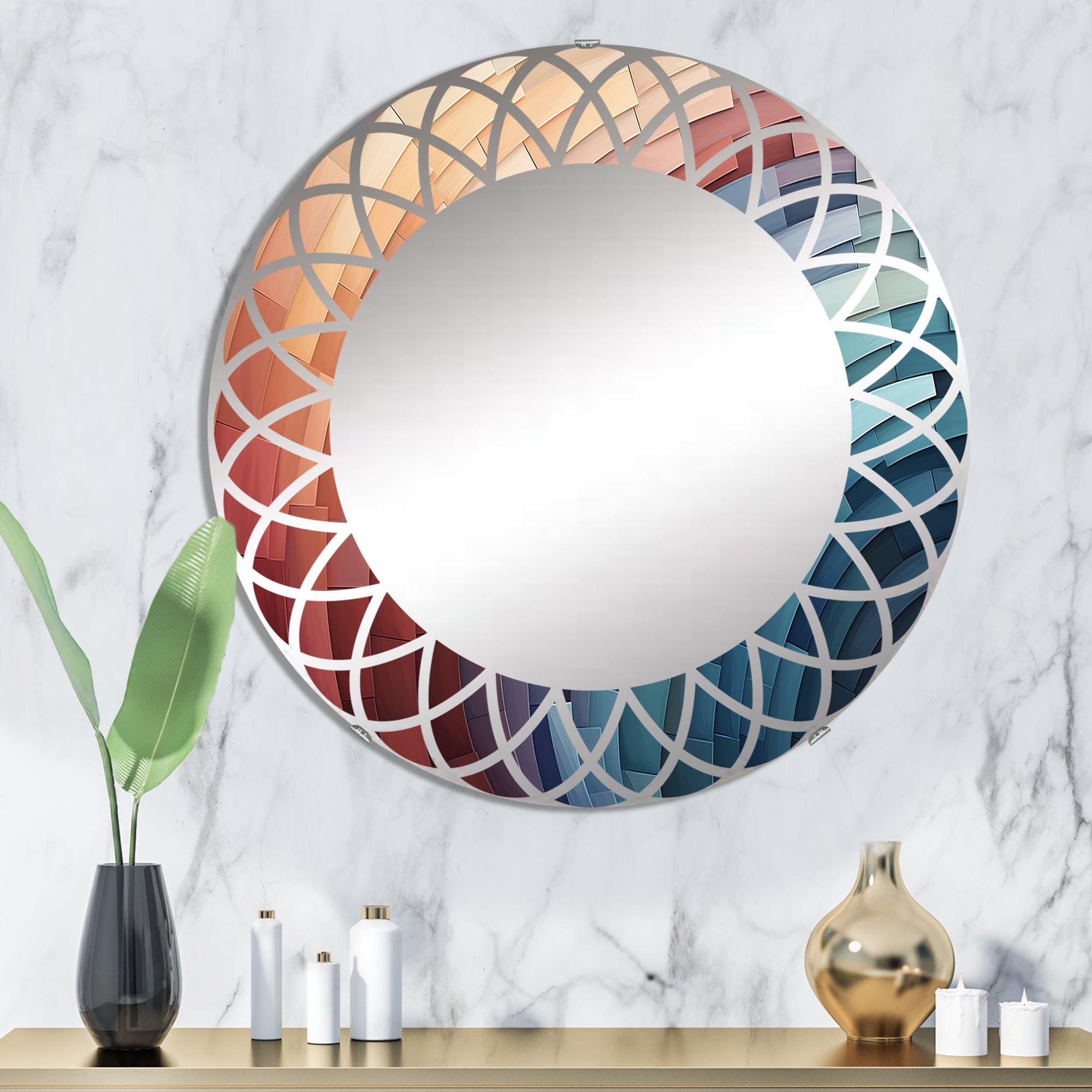 Designart "modern Colorful Rainbow Arch II" Modern Round Wall Mirror ...