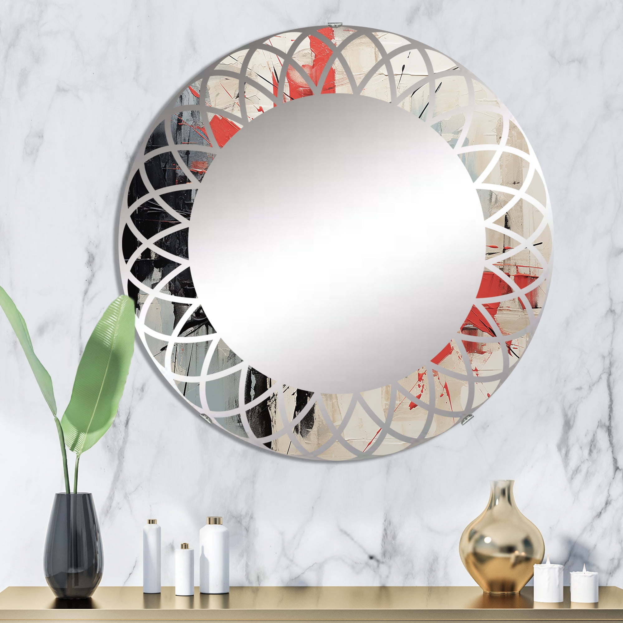 Designart "modern Duality II" Abstract Collages Round Wall Mirror ...
