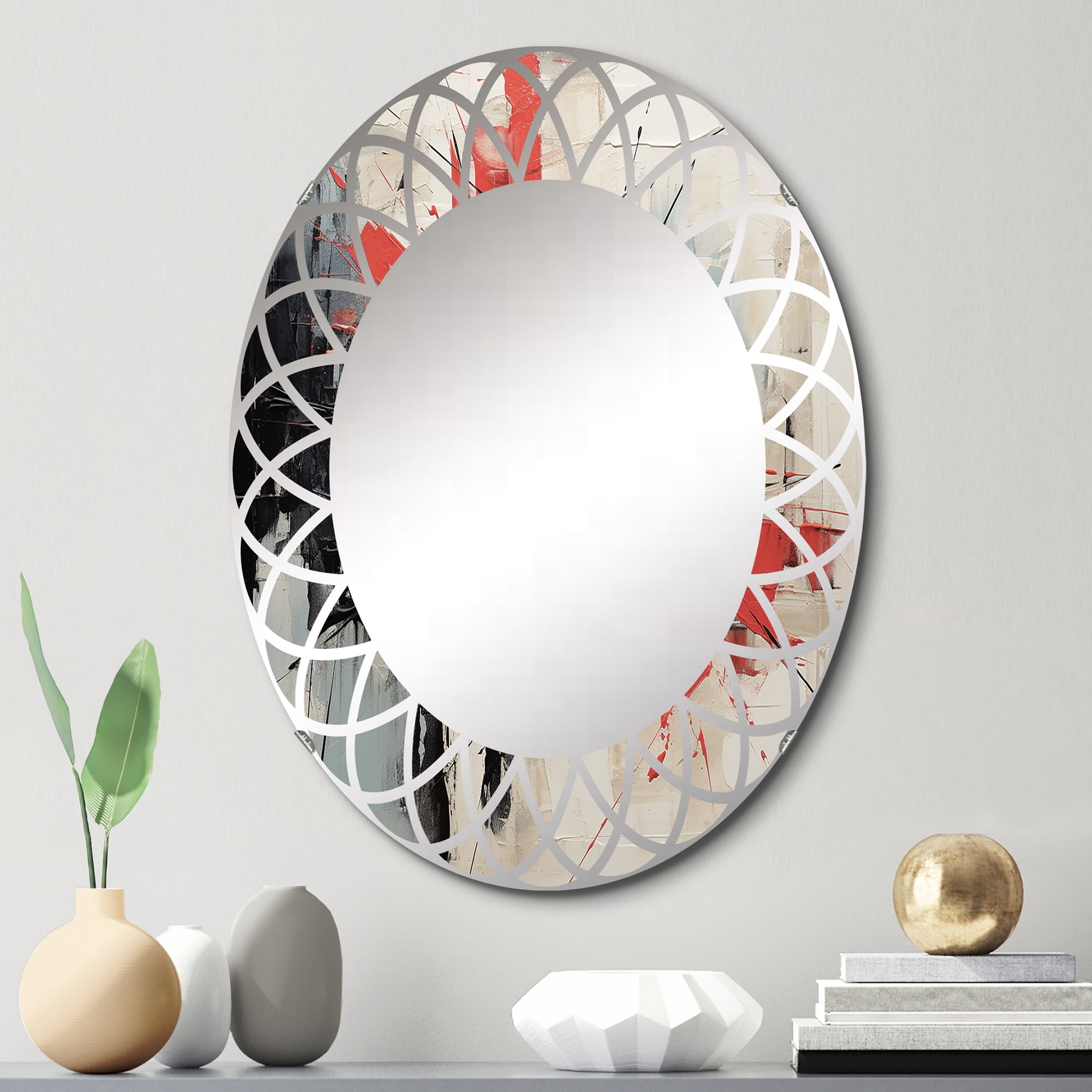 Designart "modern Duality II" Abstract Collages Round Wall Mirror ...