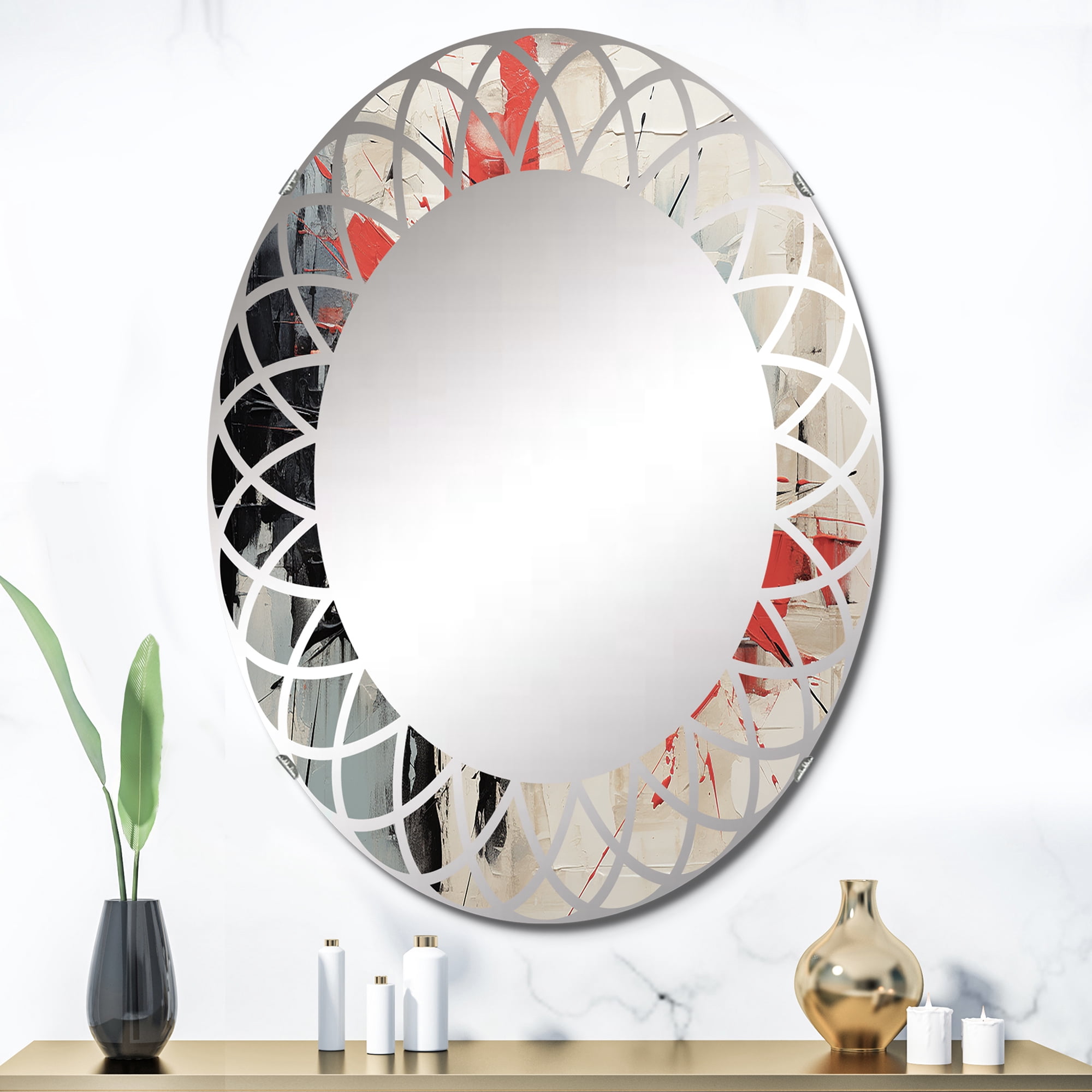 Designart "modern Duality II" Abstract Collages Round Wall Mirror ...