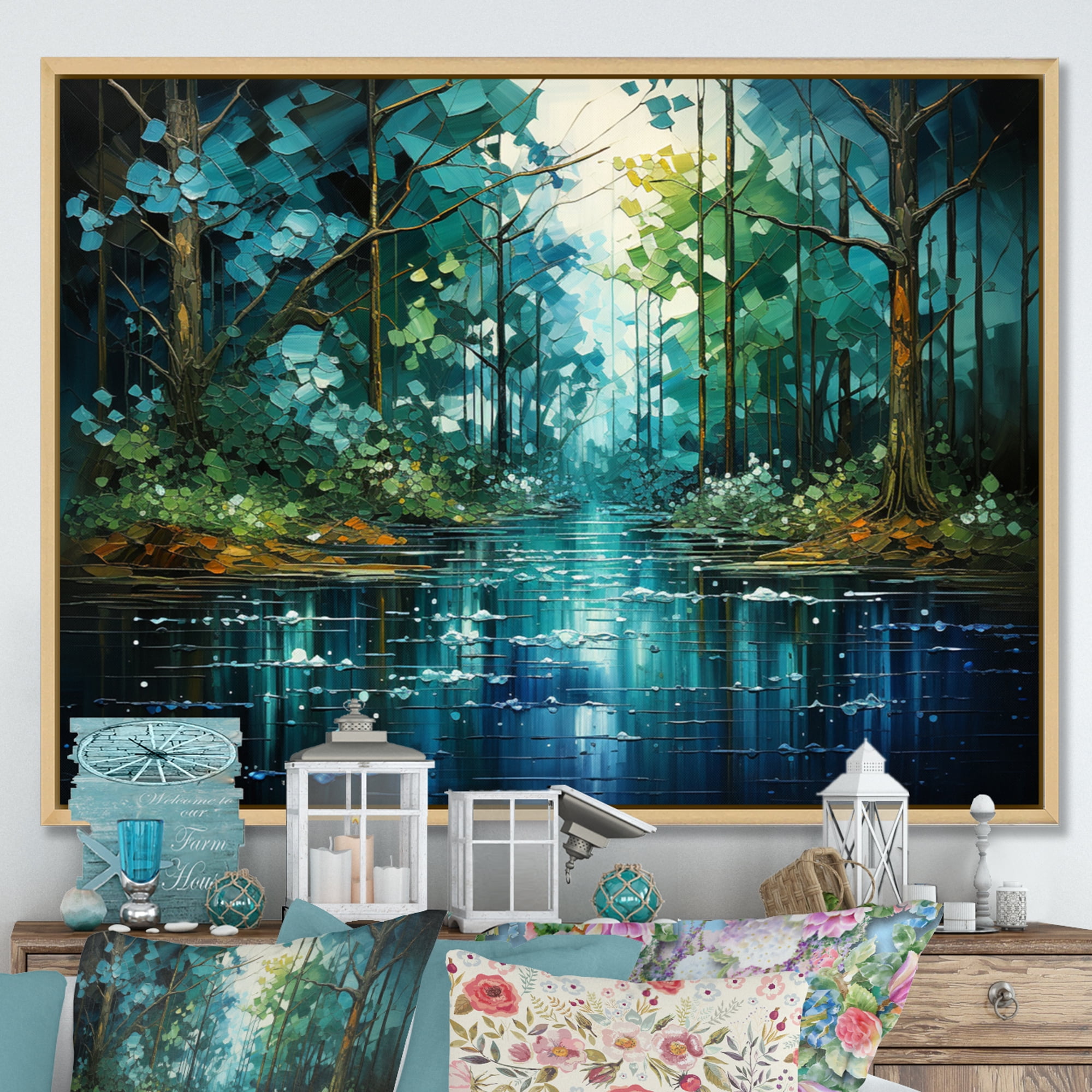 Designart "modern Forest River Pulse II" Landscape Lake River Floater ...