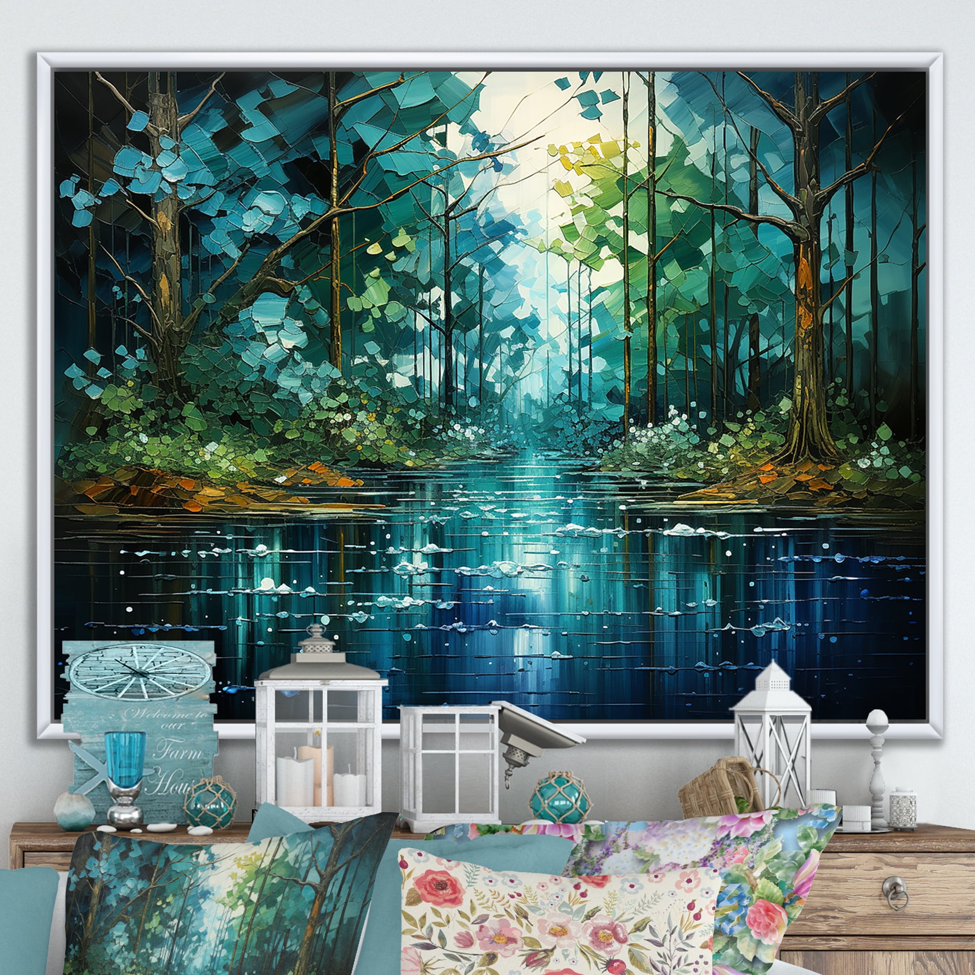 Designart "modern Forest River Pulse II" Landscape Lake River Floater ...