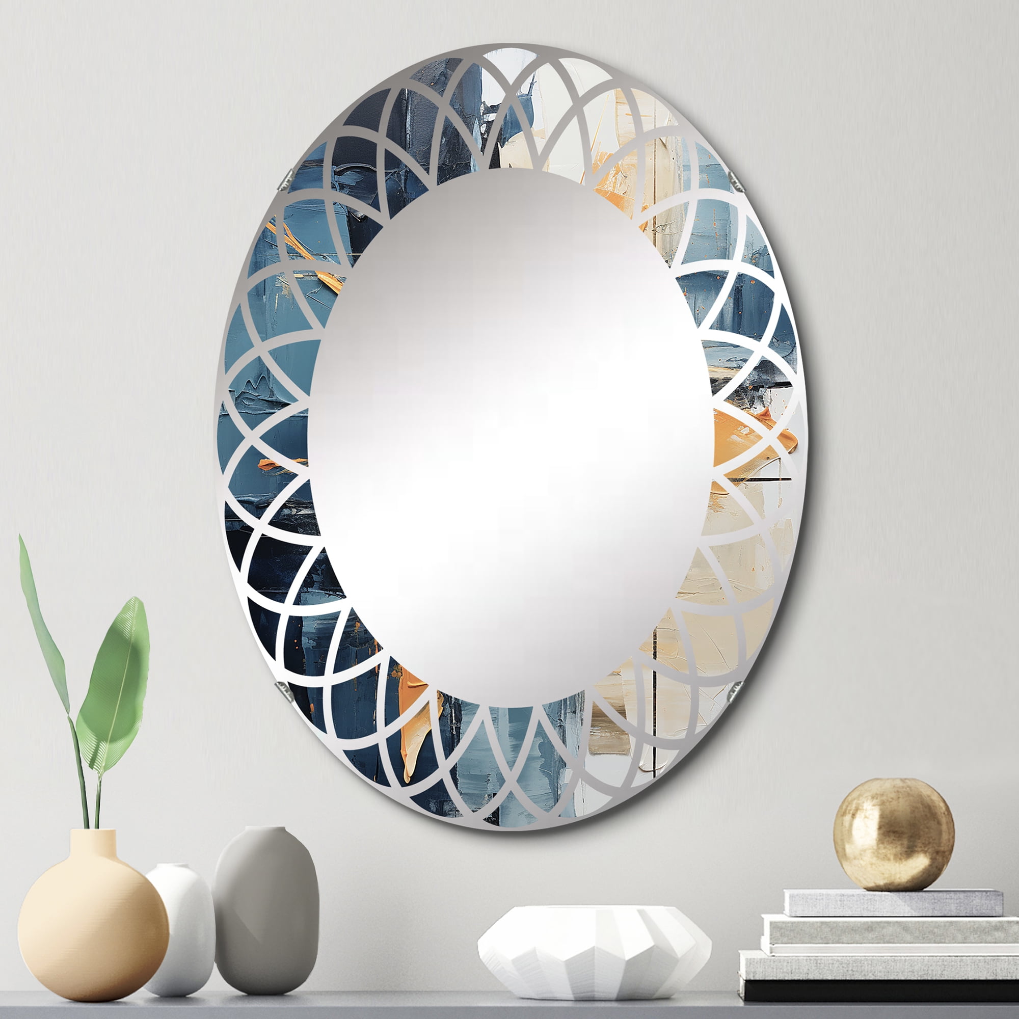 Designart "modern Layers I" Abstract Round Wall Mirror - Abstract Oval ...