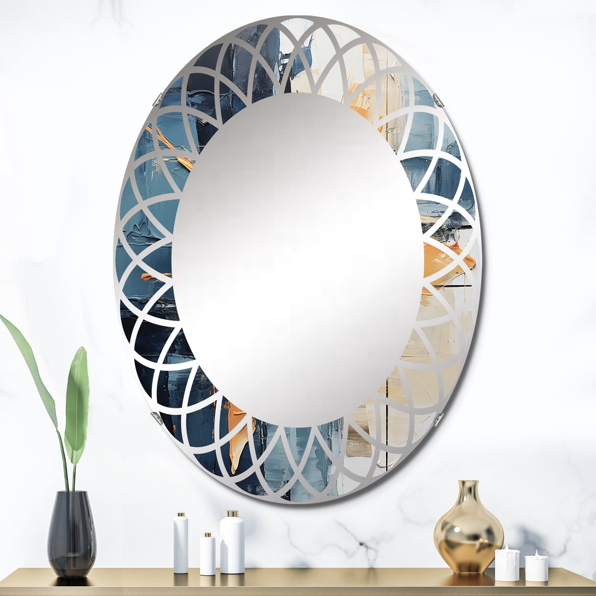 Designart "modern Layers I" Abstract Round Wall Mirror - Abstract Oval ...