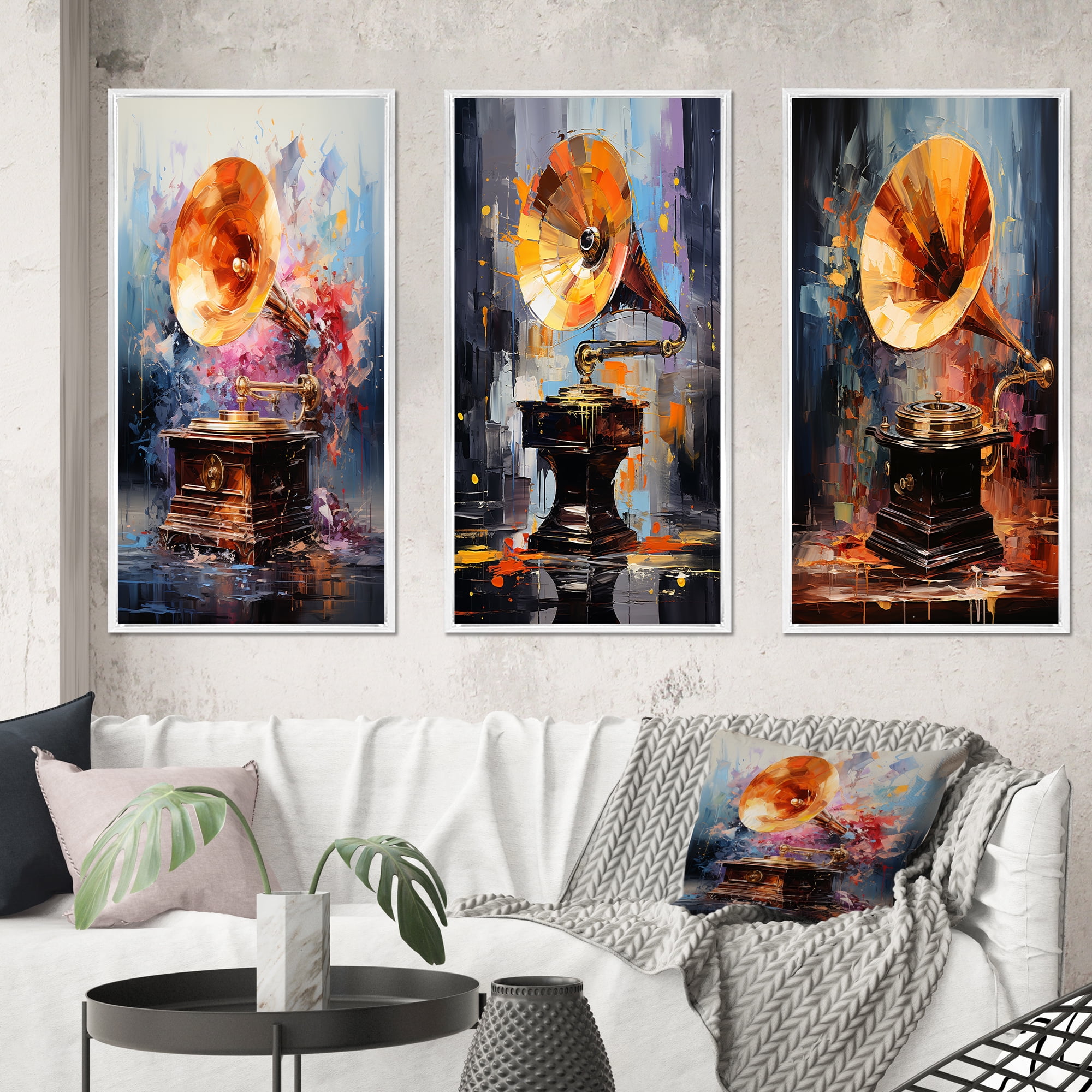 Designart "modern Phonograph Fusion I" Entertainment Framed Wall Art ...