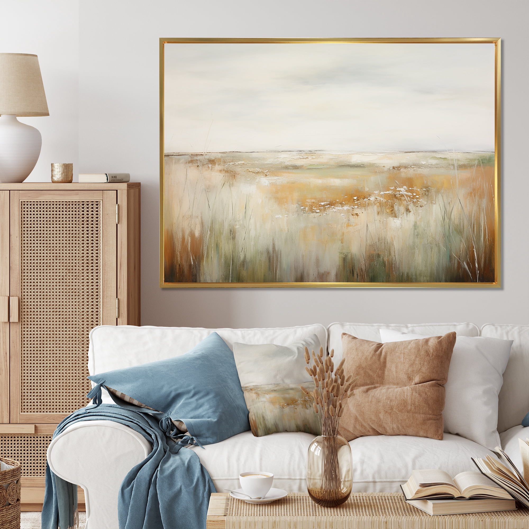 Designart "pasture Grasslands Minimalism II" Landscapes Floater Framed ...