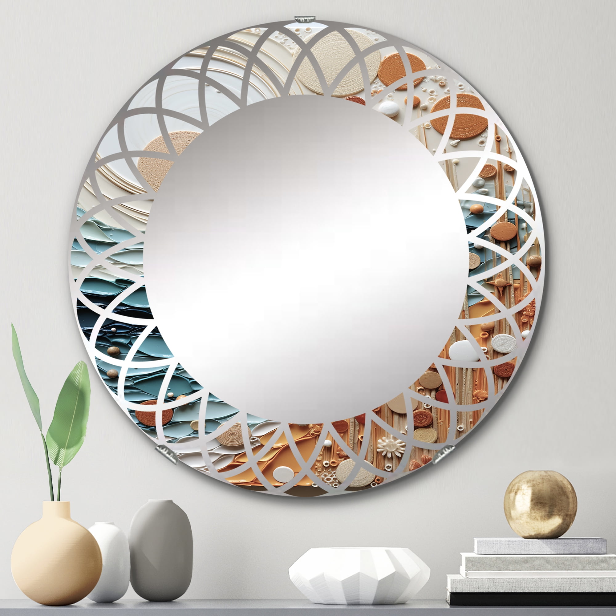 Designart "peaceful Sands III" Abstract Collages Round Wall Mirror ...