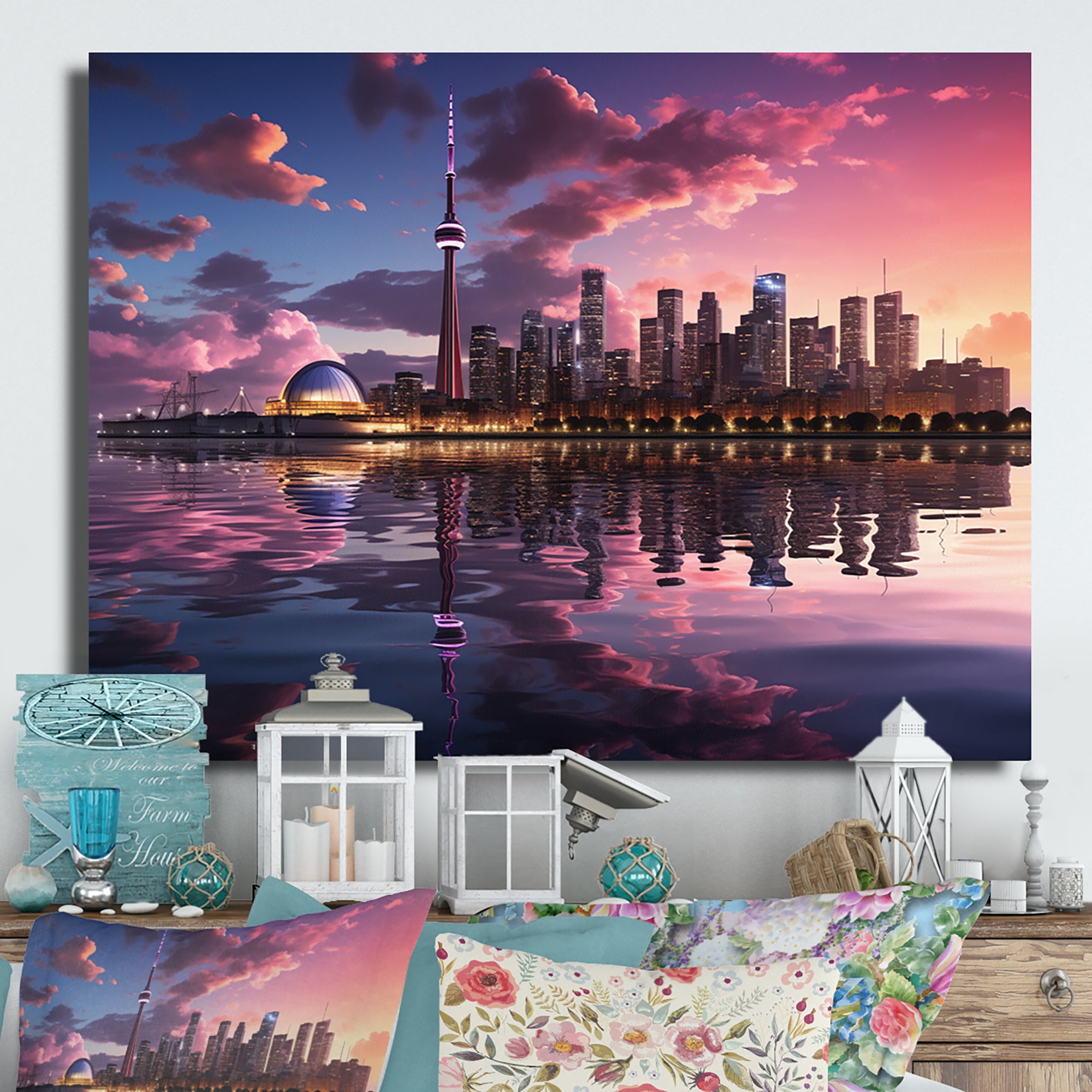 Designart "violet Toronto By Night" City Toronto Metal Wall Art ...