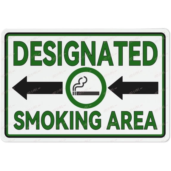 Designated Smoking Area Arrow Left Aluminum Sign Indoor & Outdoor Use ...