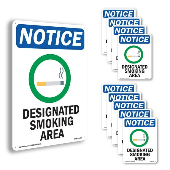 Designated Smoking Area OSHA Notice Aluminum Sign 18 Inch x 12 Inch ...