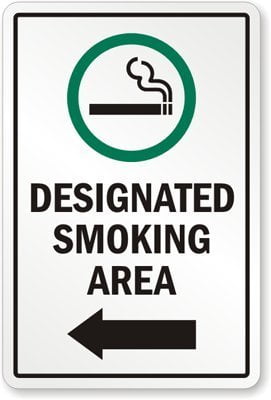 Designated Smoking Area (with Left Arrow and Cigarette Symbol) Sign ...